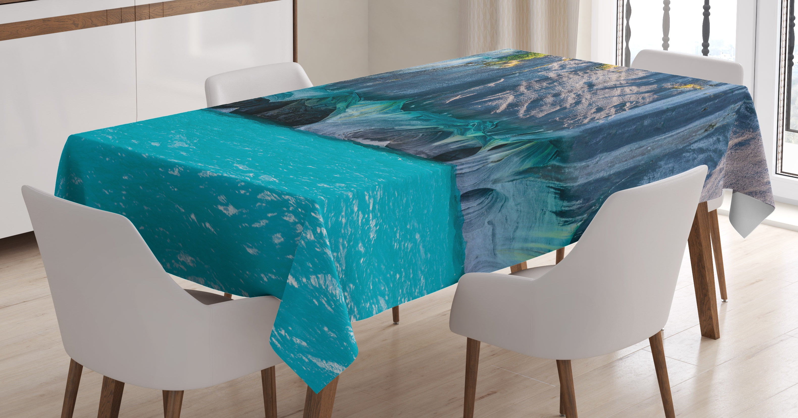 Ambesonne Turquoise Tablecloth Rectangular Table Cover, Marble Caves ...