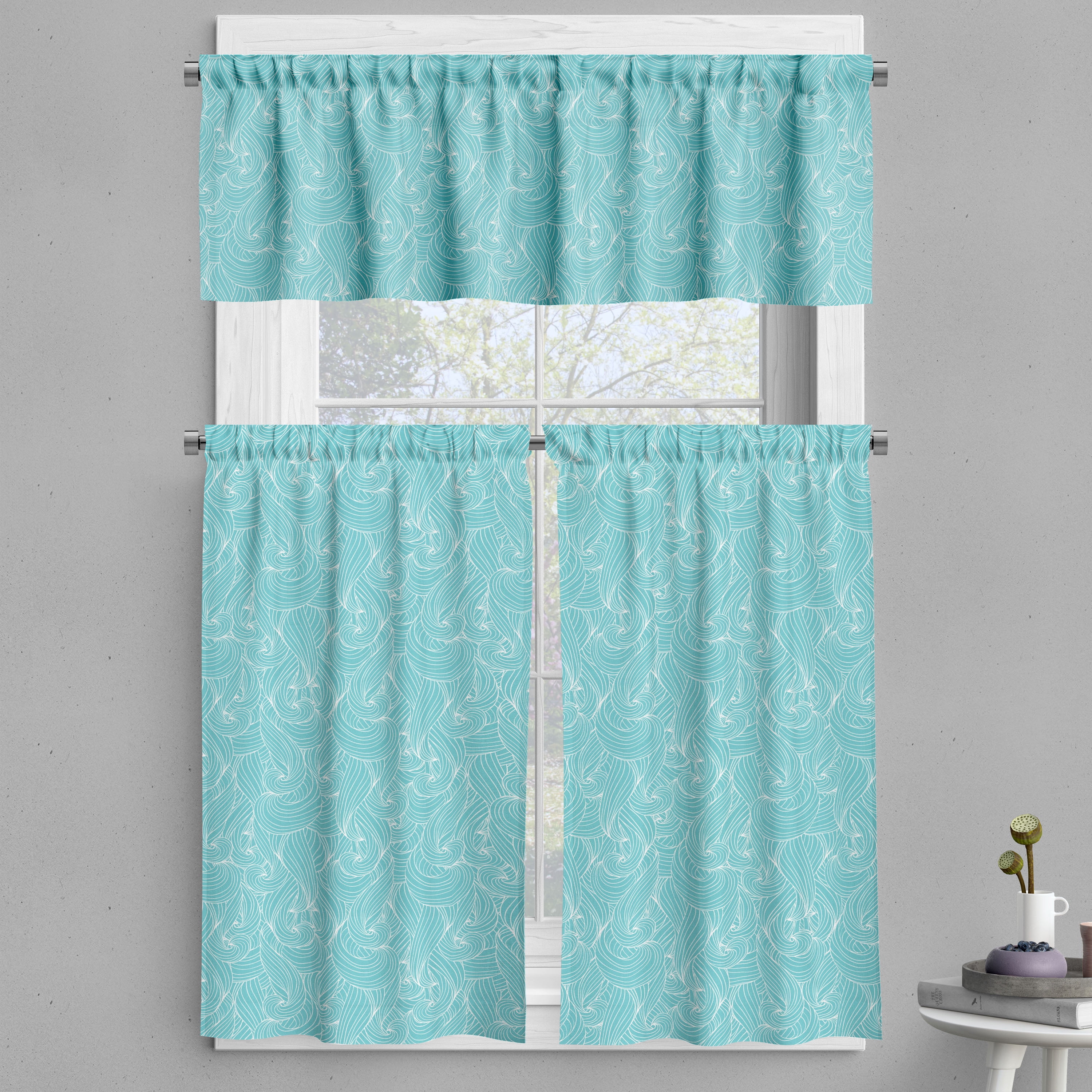 Ambesonne Turquoise Valance & Curtain, Sea Inspired Lines, 55"x24 ...