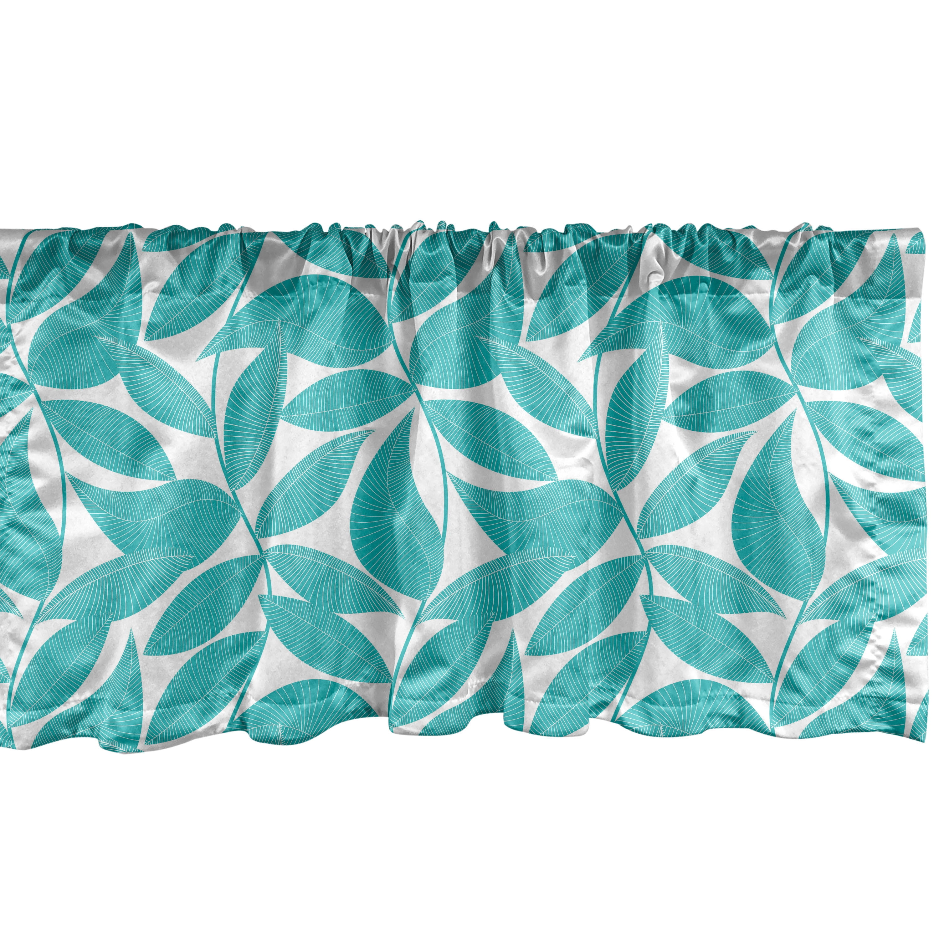 Ambesonne Turquoise Window Valance, Foliage Leaves Lines, 54" X 12 ...