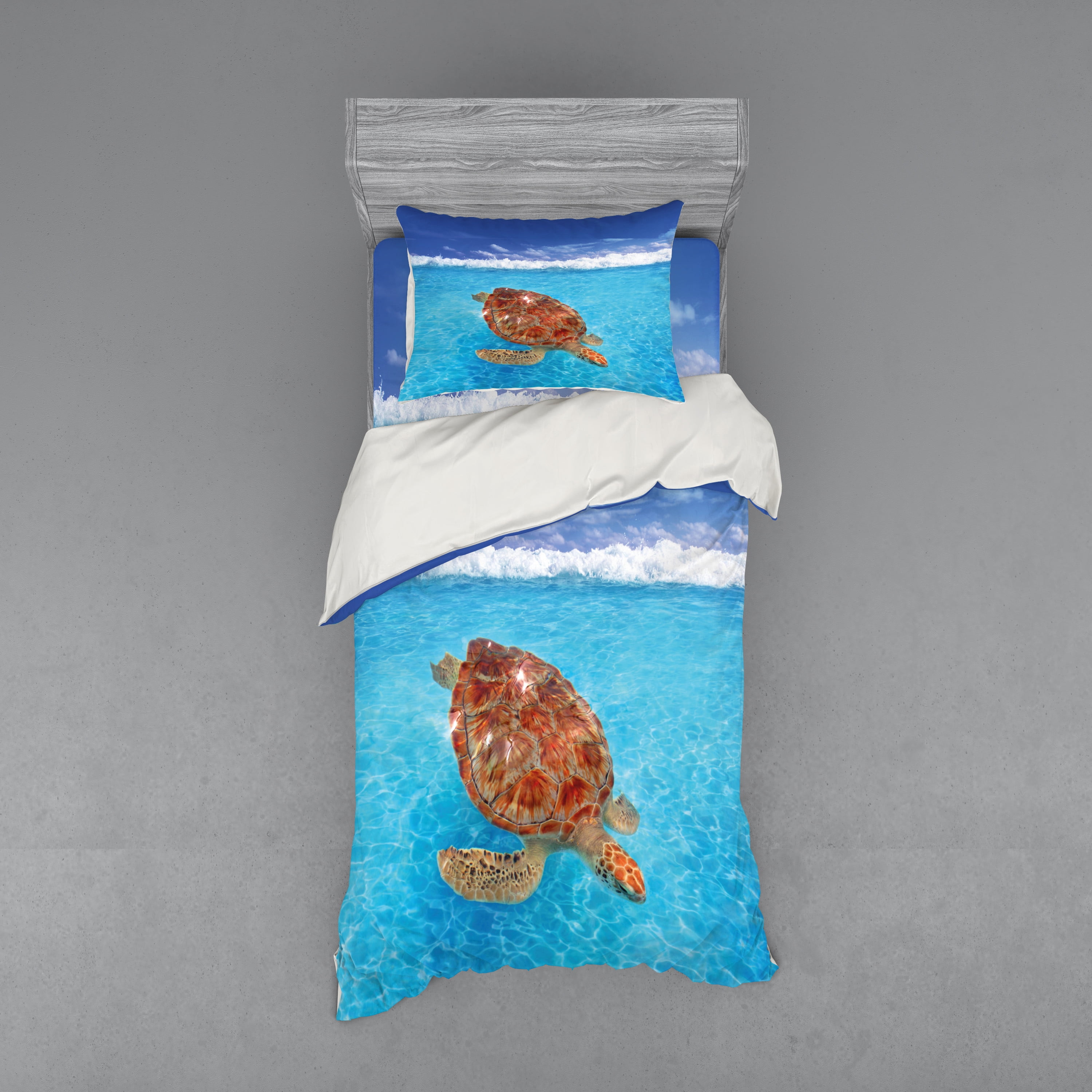 Ambesonne Turtle Bedding Set 3 Pcs, Chelonia Water Surface, Twin XL ...