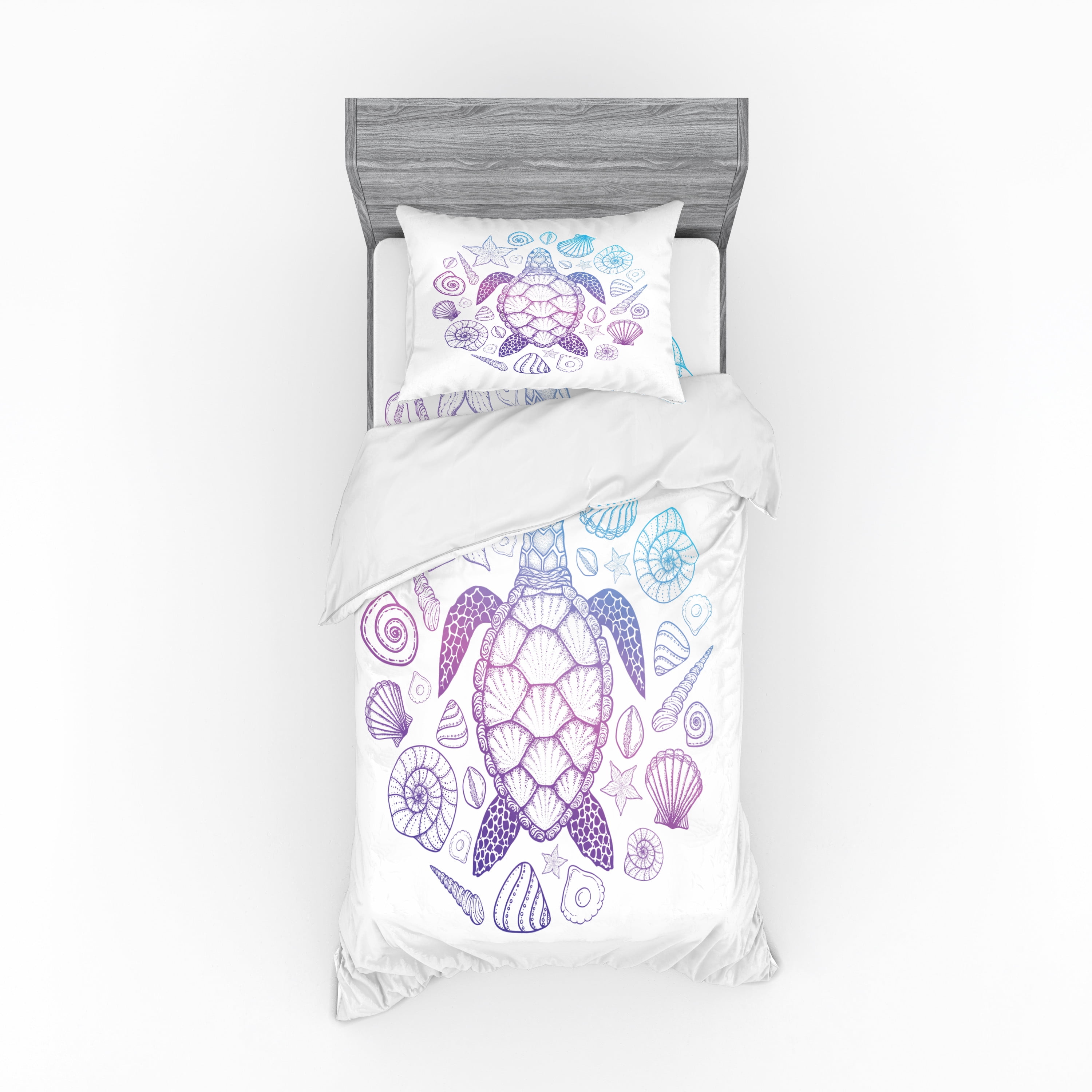 Ambesonne Turtle Bedding Set 3 Pcs, Colorful Marine Animals, Twin, Aqua ...