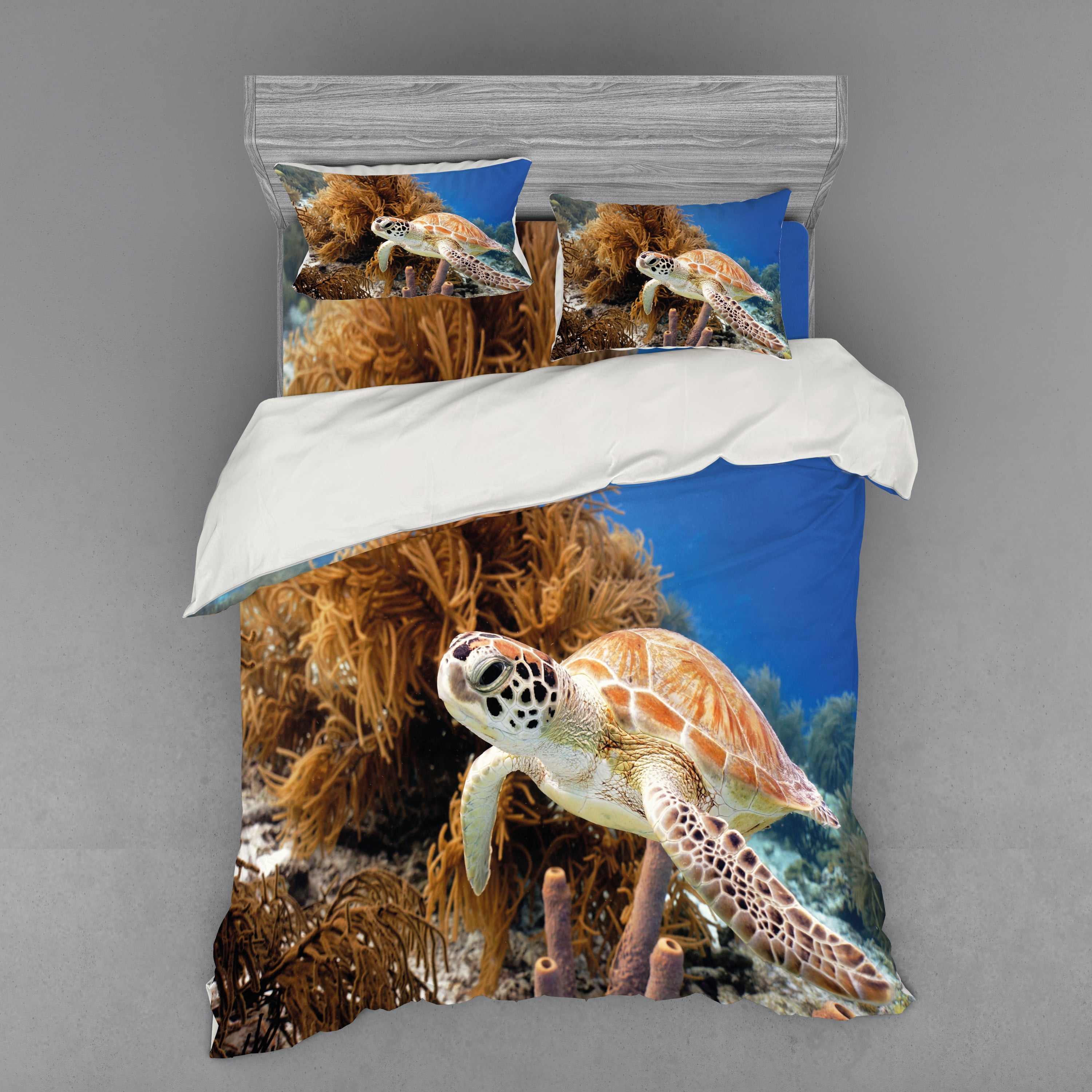 Ambesonne Turtle Bedding Set 4 Pcs, Tropic Waters Coral Reef, Queen ...