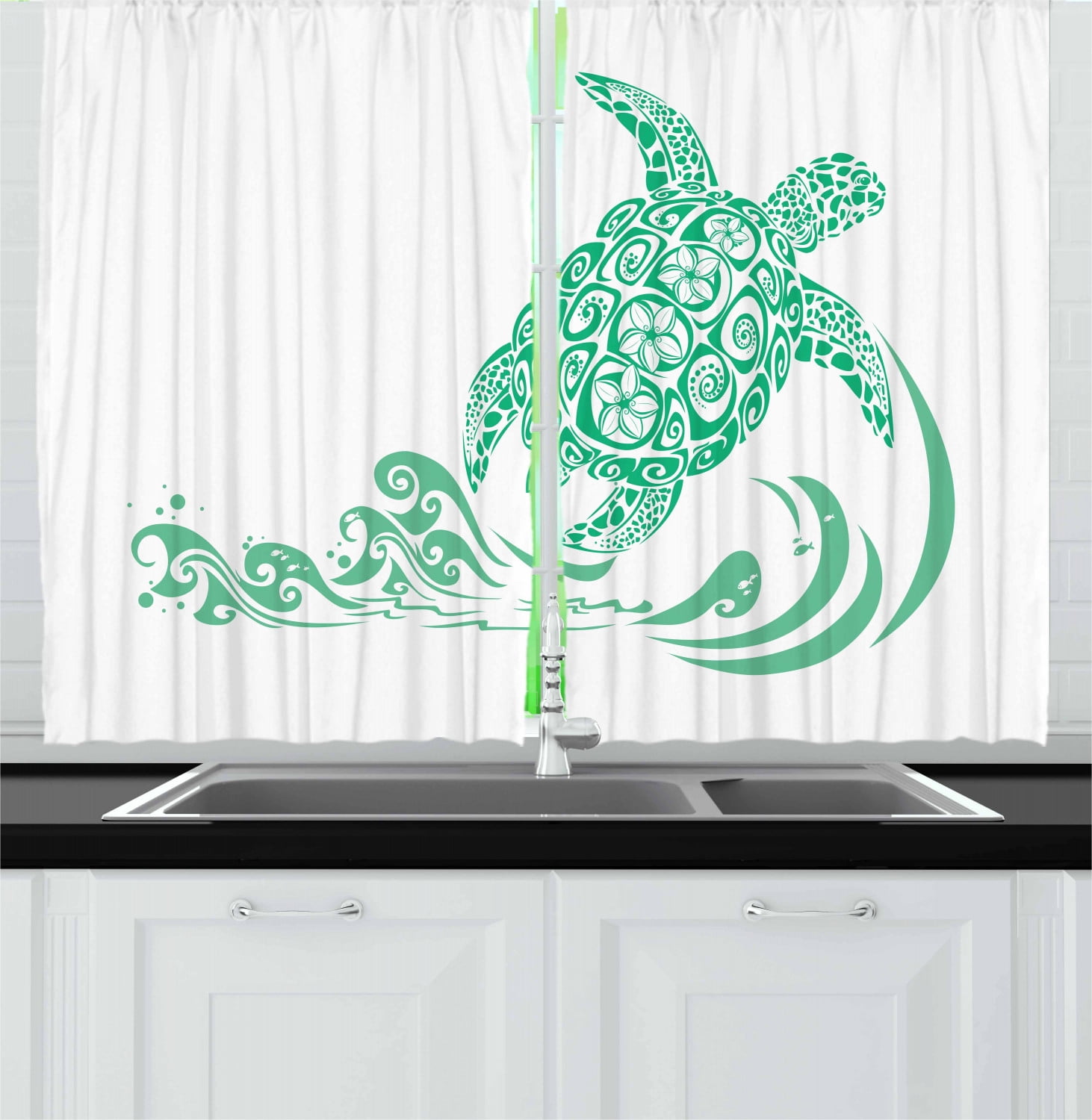 Ambesonne Turtle Kitchen Curtains, Plumeria Flowers Pattern, 55"x39 ...