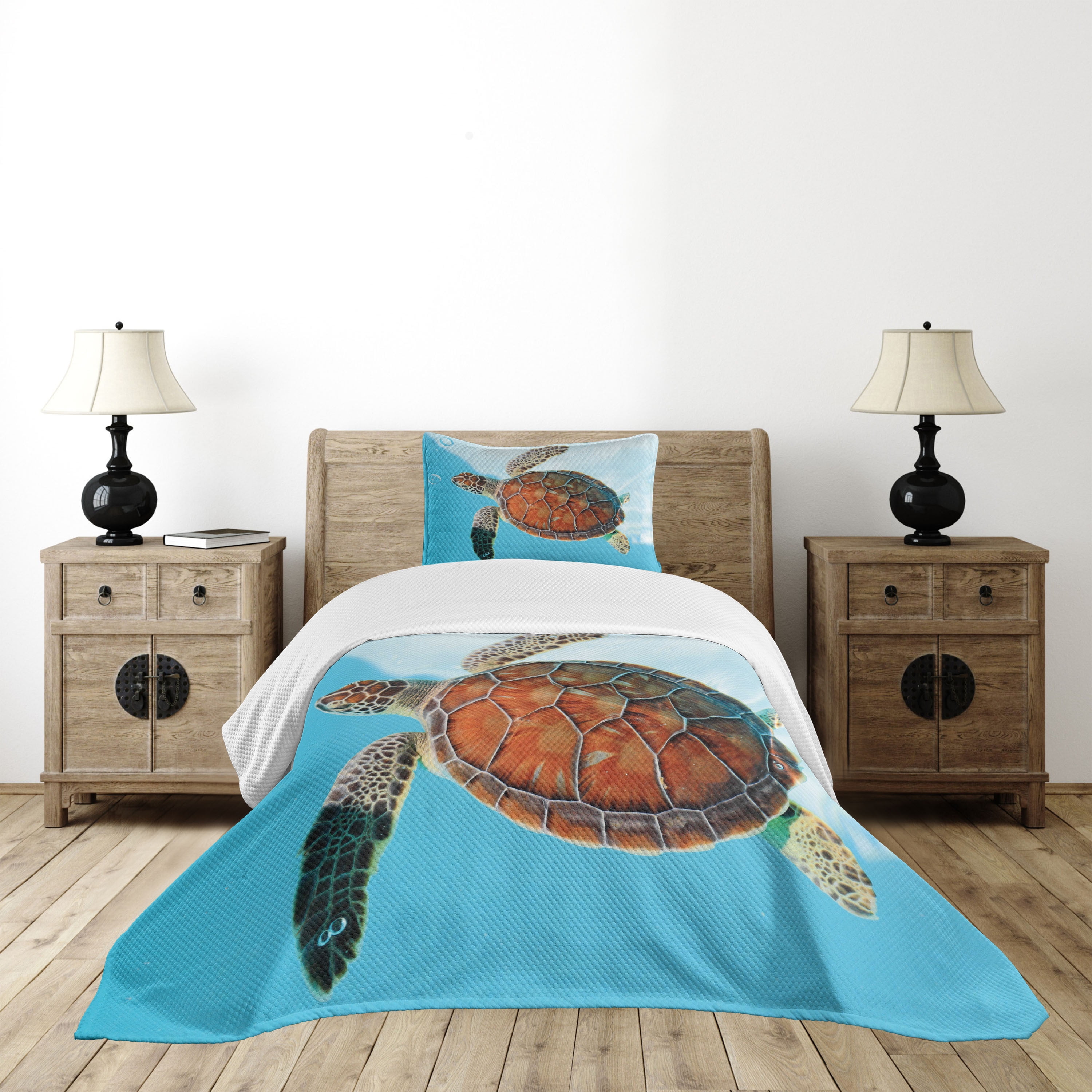Ambesonne Turtle Quilted Bedspread Set 2 Pcs, Sea Animal Caribbean ...