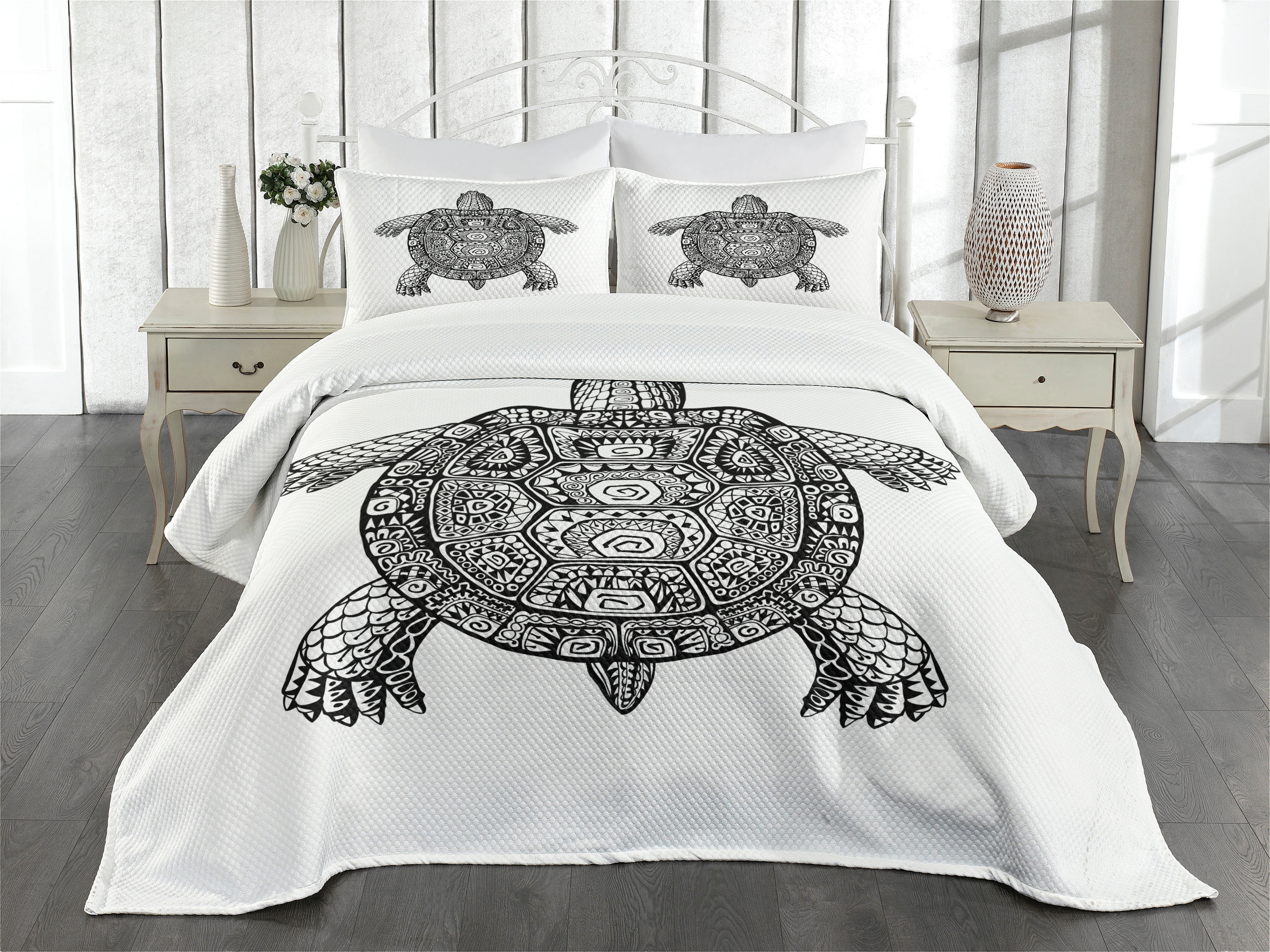 Ambesonne Turtle Quilted Bedspread Set 3 Pcs, Tribal Art on Tortoise ...