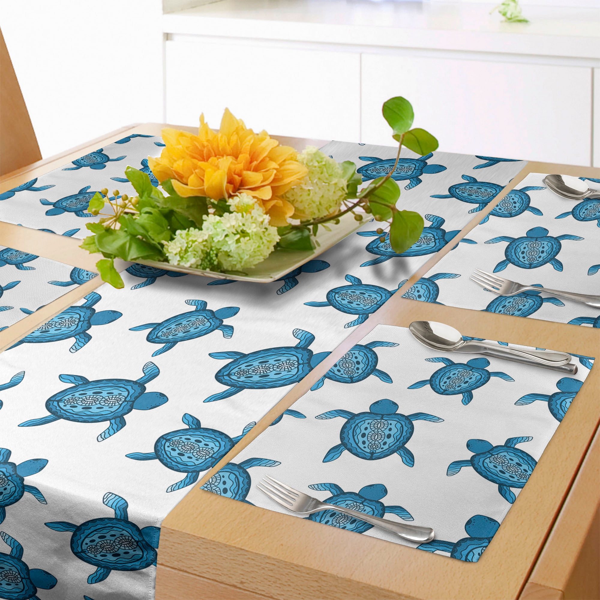 Ambesonne Turtle Table Runner & Placemats, Aboriginal Art Sea Creature ...