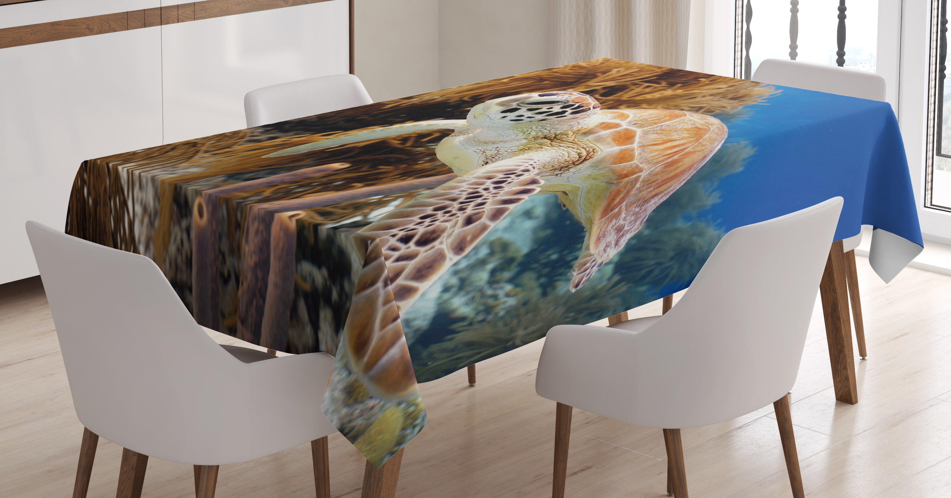 Ambesonne Turtle Tablecloth Rectangular Table Cover, Tropic Waters ...