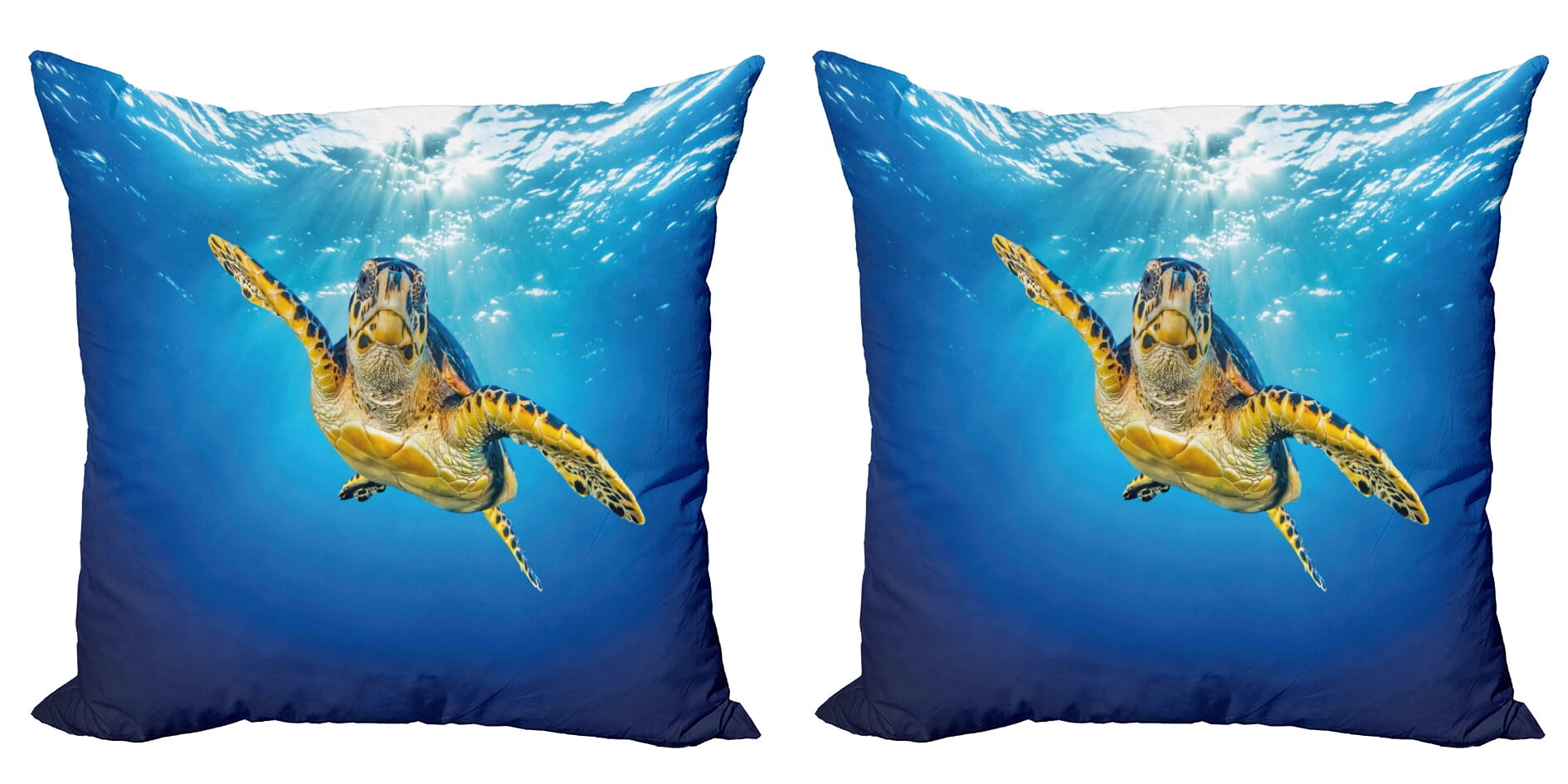 Ambesonne Turtle Throw Pillow Cover 2 Pack, Blue Waters Swimming, 16 ...