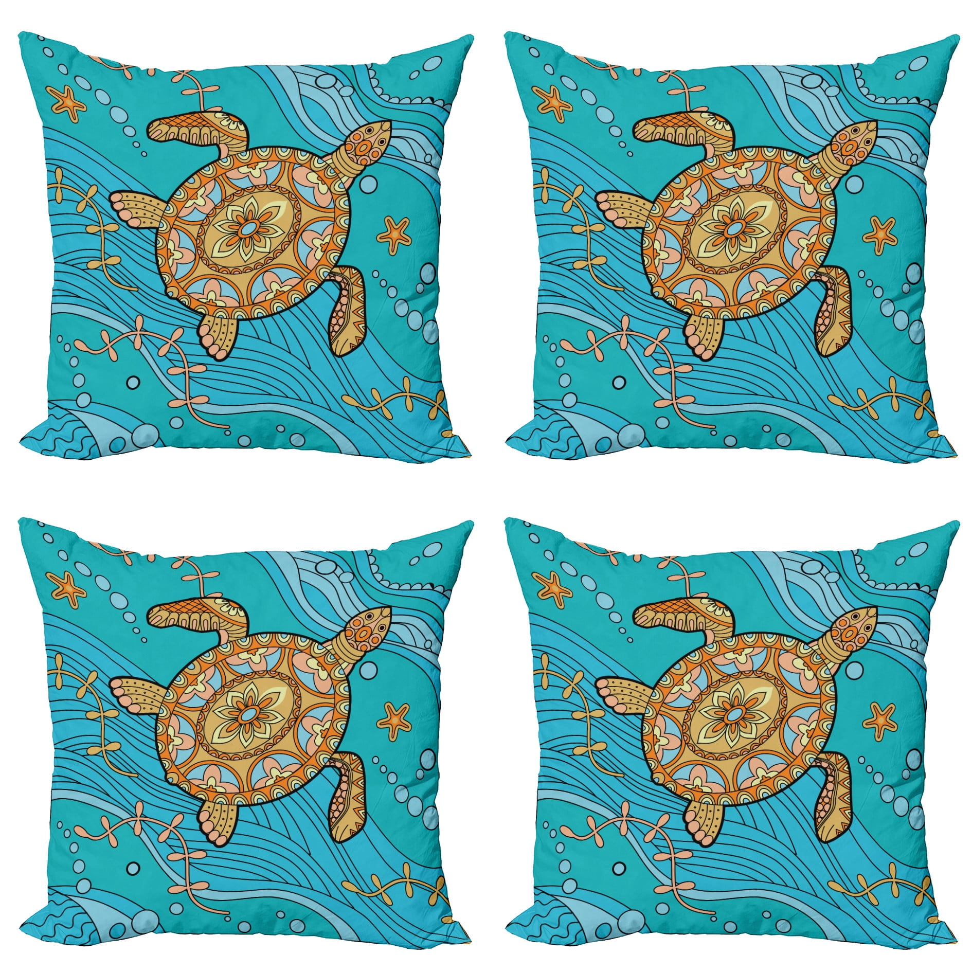 Ambesonne Turtle Throw Pillow Cover 4 Pack, Doodle Water, 20 ...