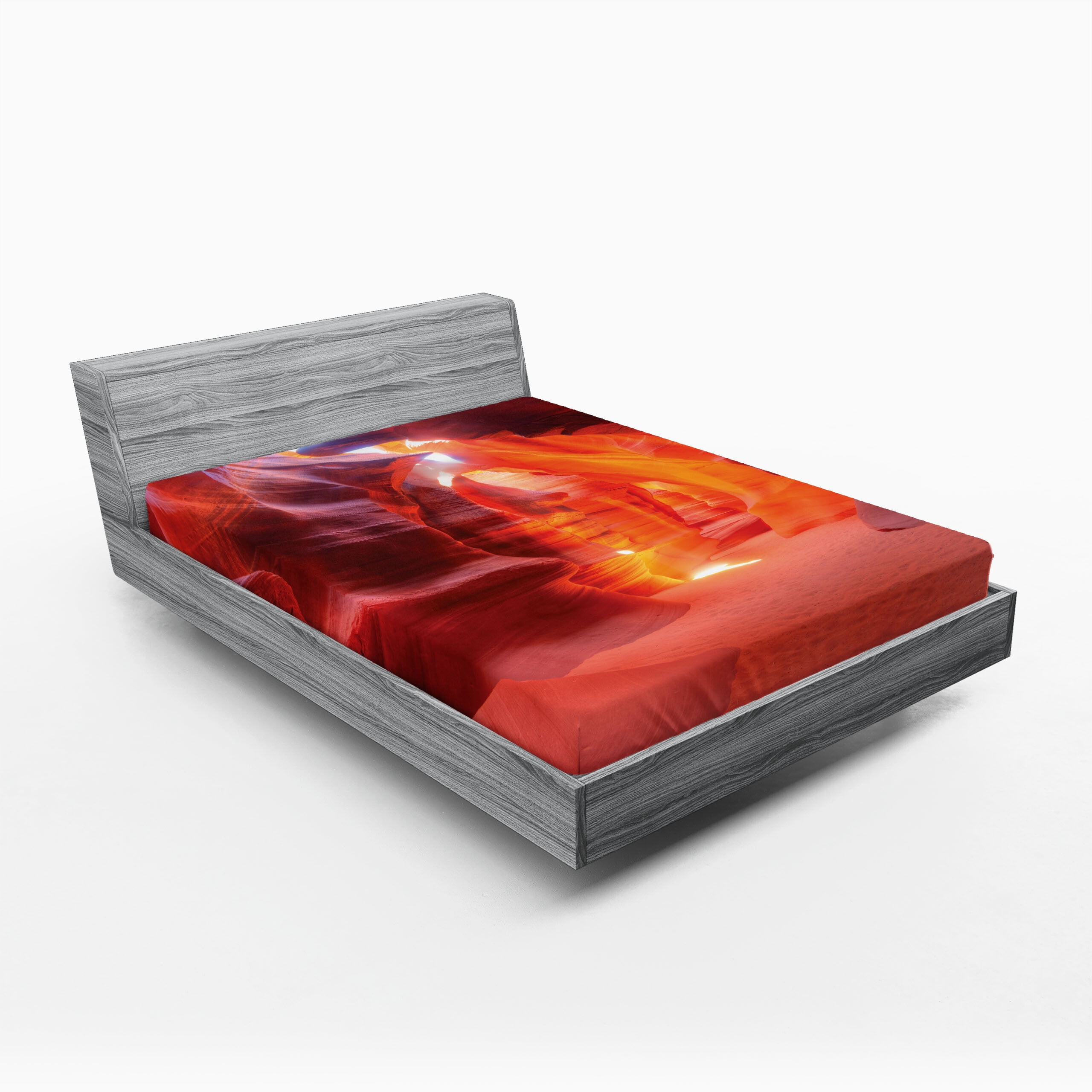 Ambesonne USA Fitted Sheet, Sunbeam Antelope Canyon, Full Size, Orange ...