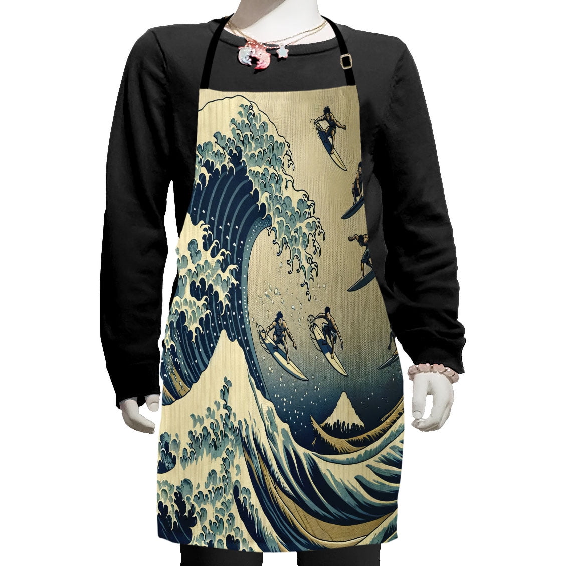 Ambesonne Ukiyo-e Wave Apron with Adjustable Ties, Flying Surfers Asian ...