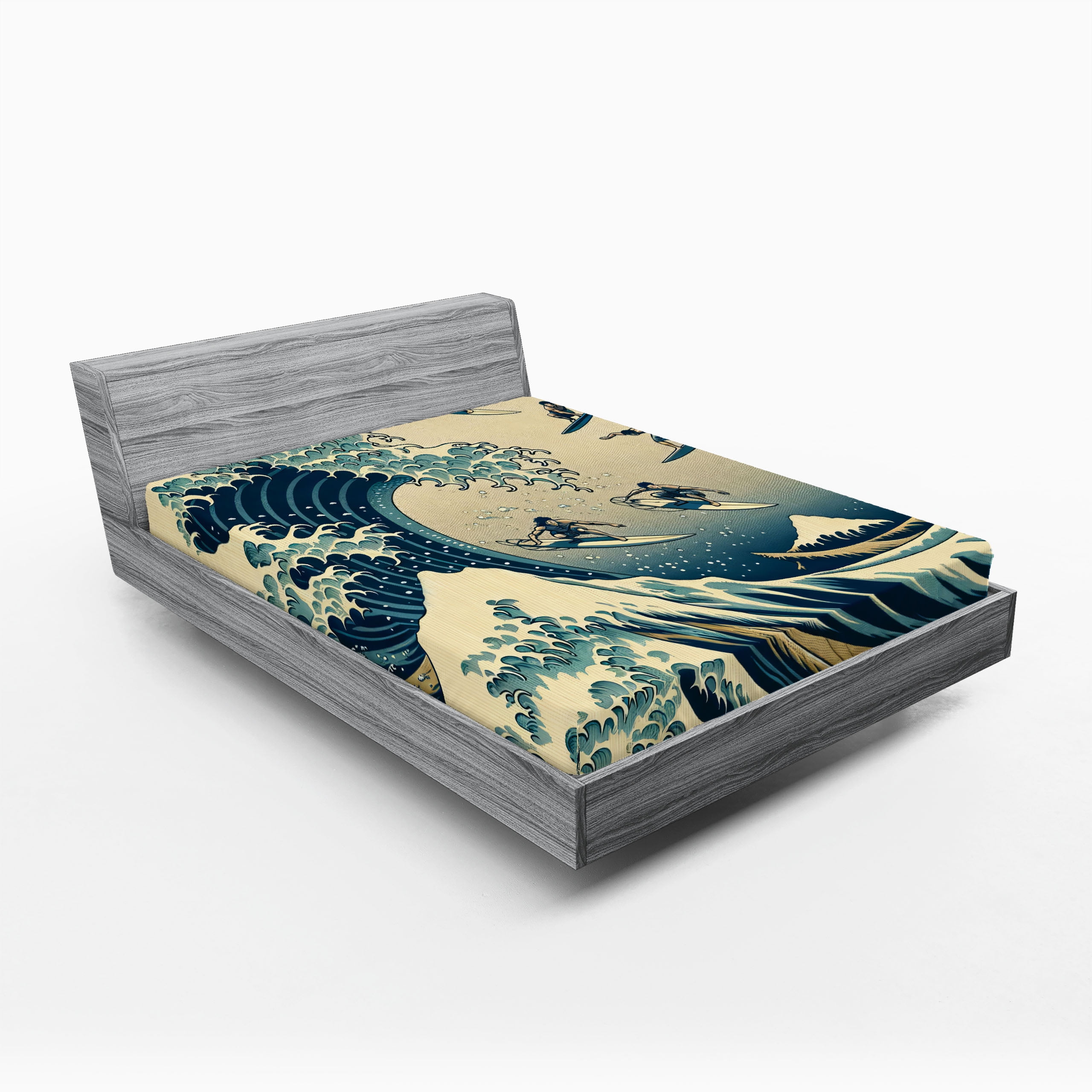 Ambesonne Ukiyo-e Wave Fitted Sheet, Flying Surfers Asian, Full Size ...