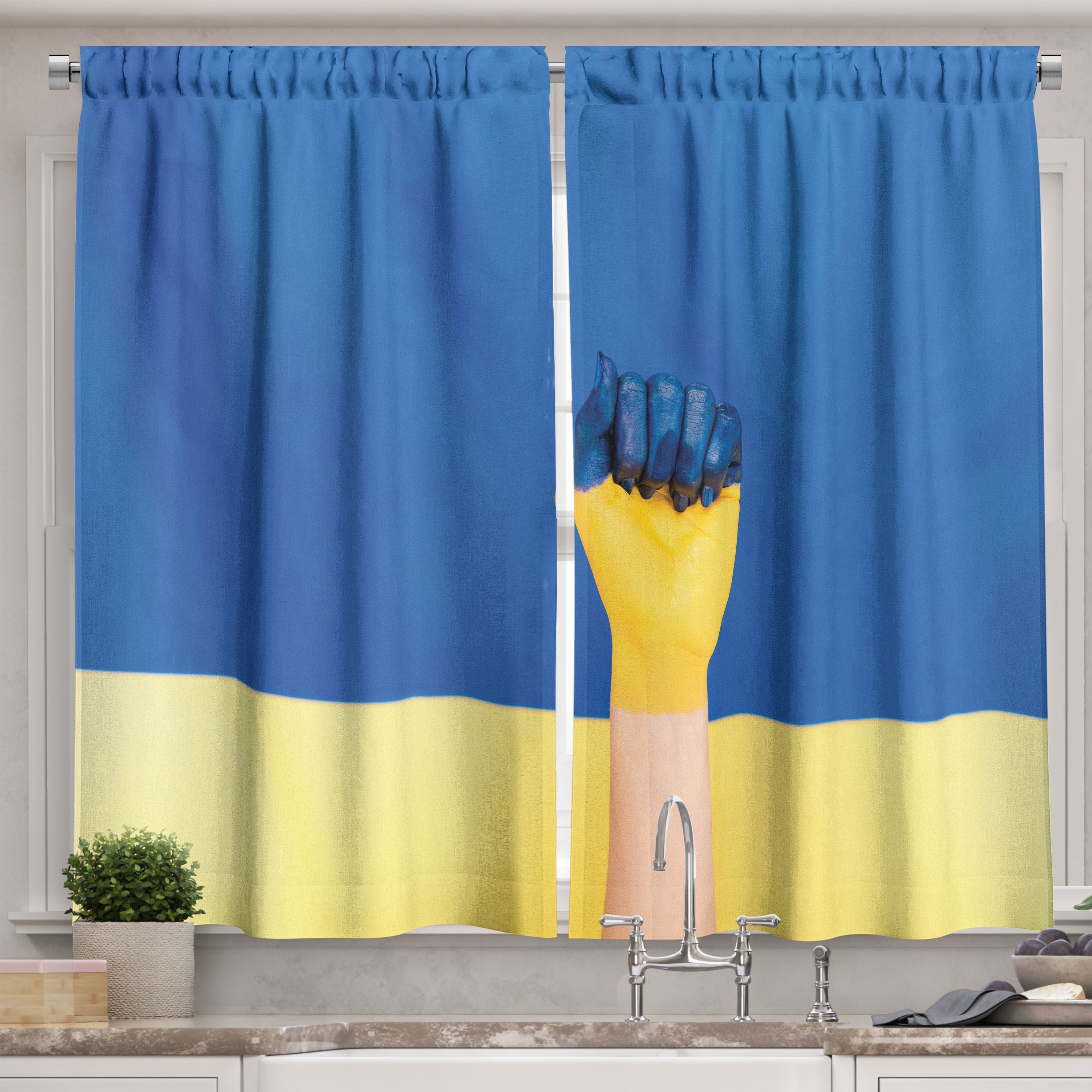 Ambesonne Ukraine Kitchen Curtains, Flag Colors Painted Hand, 55"x45 ...