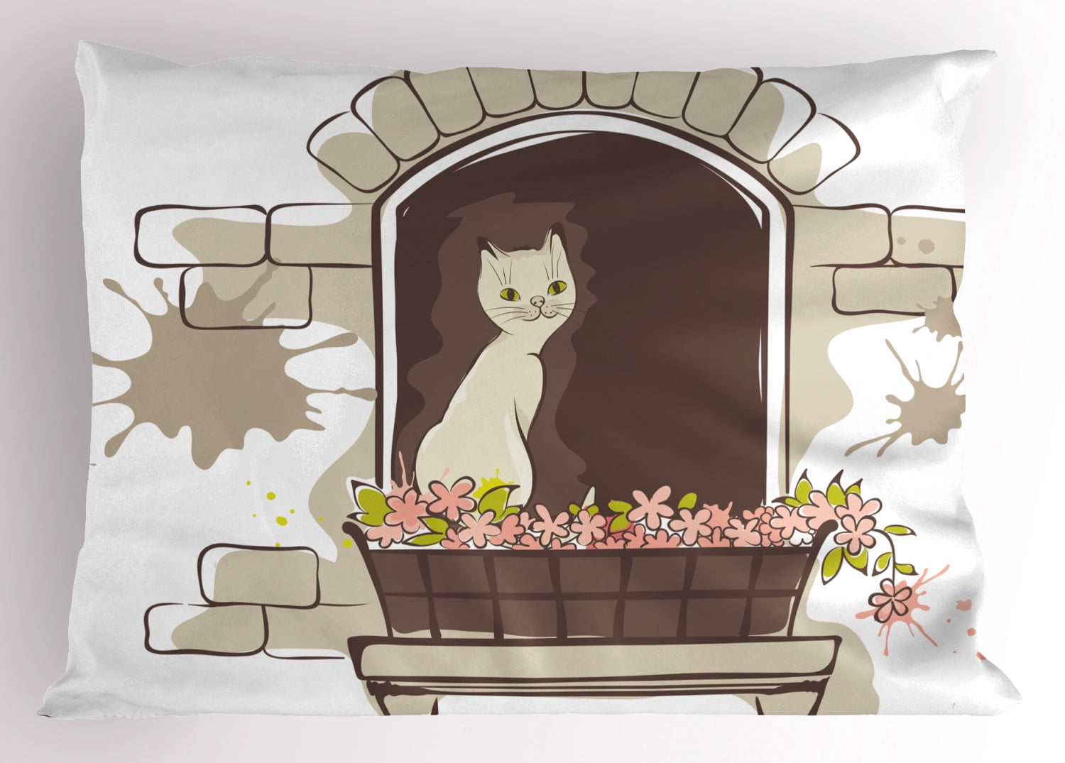 Ambesonne Umber Pillow Sham, Cartoon Pet Cat Animal, 26" X 20", Umber ...