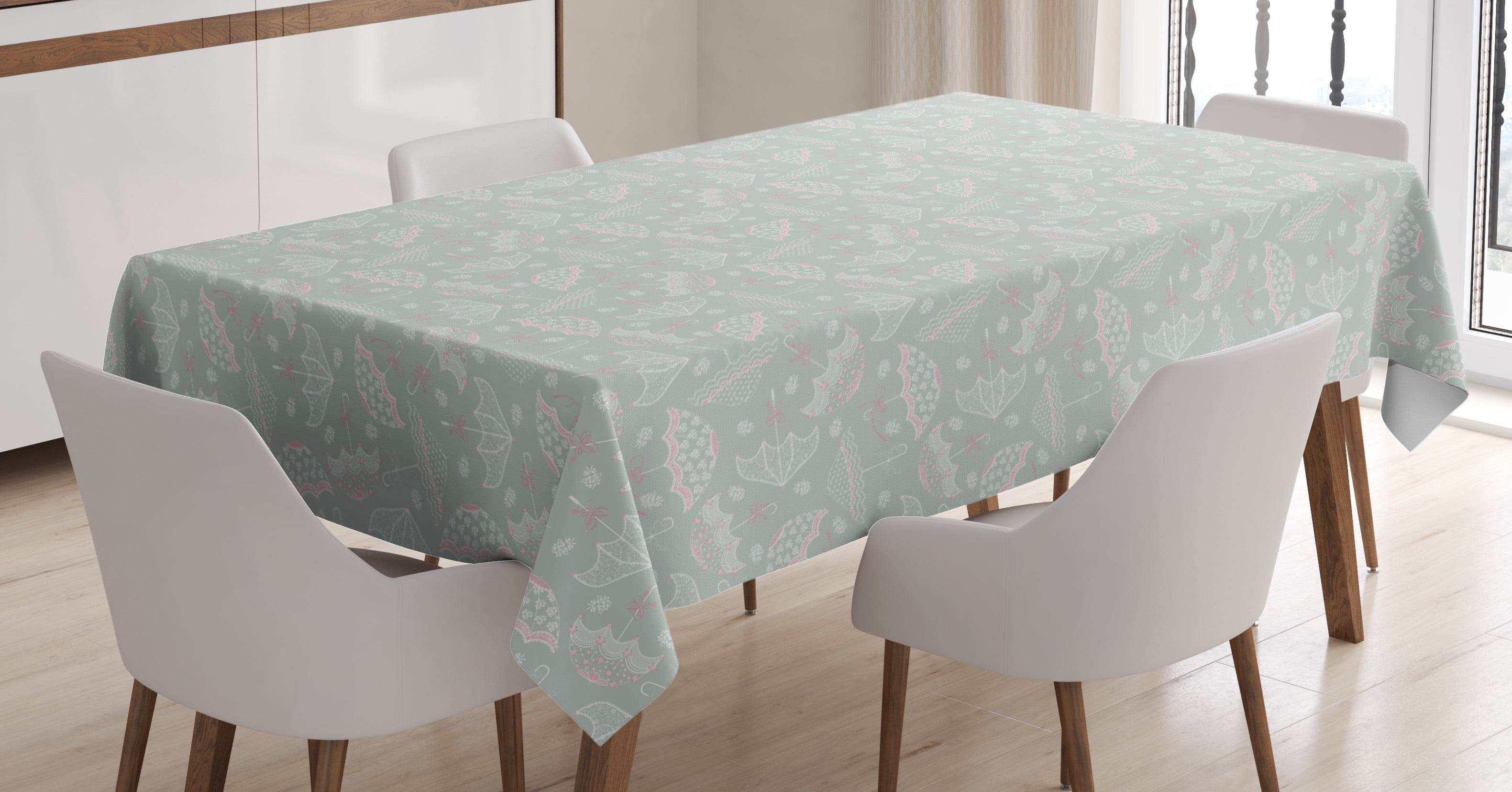 Ambesonne Umbrella Tablecloth Rectangular Table Cover, Vintage Floral ...