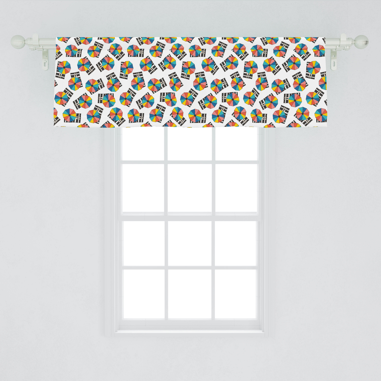 Ambesonne Umbrella Window Valance, Laying Under Colorful Parasols on ...