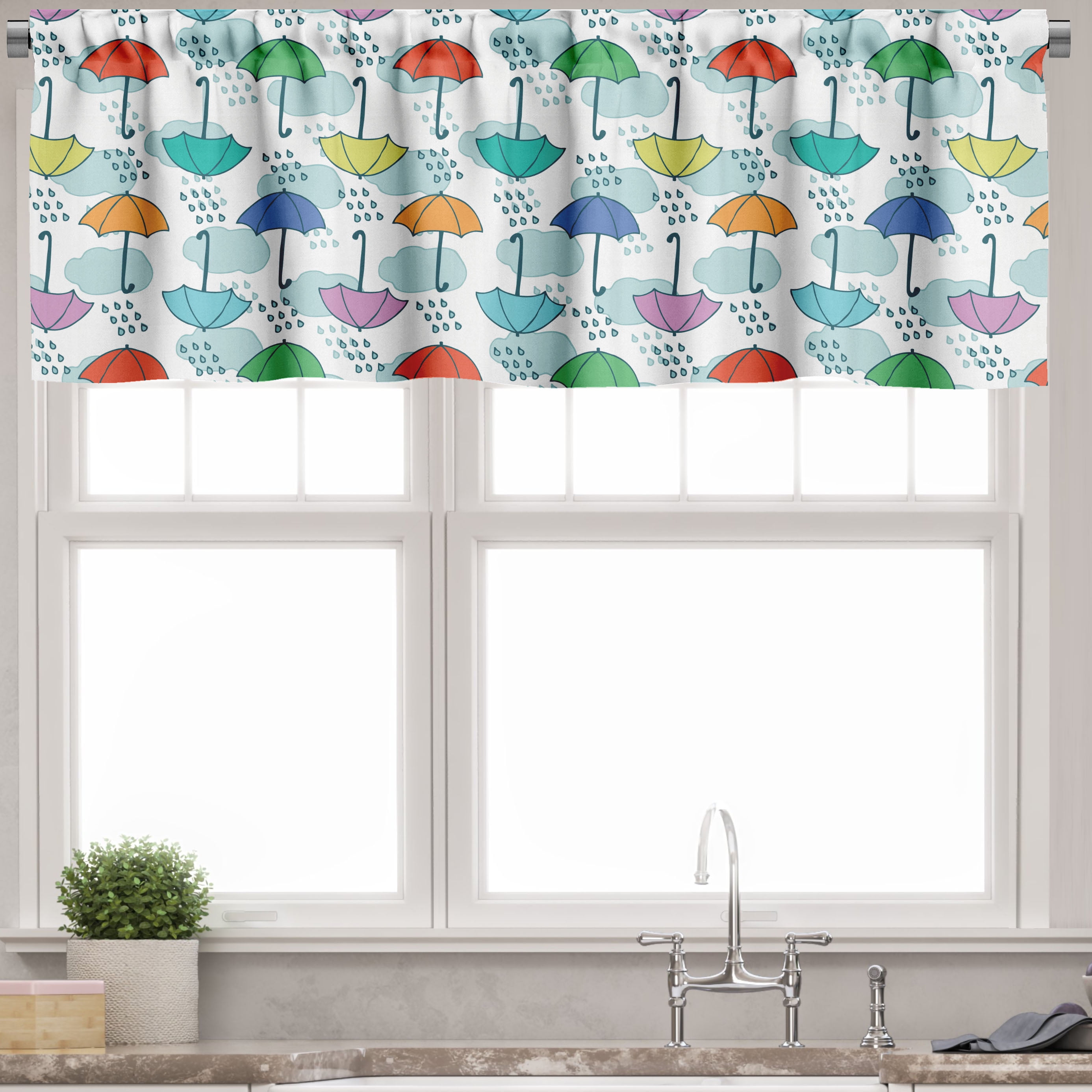Ambesonne Umbrella Window Valance, Parasol Pattern in Rain, 54" X 18 ...