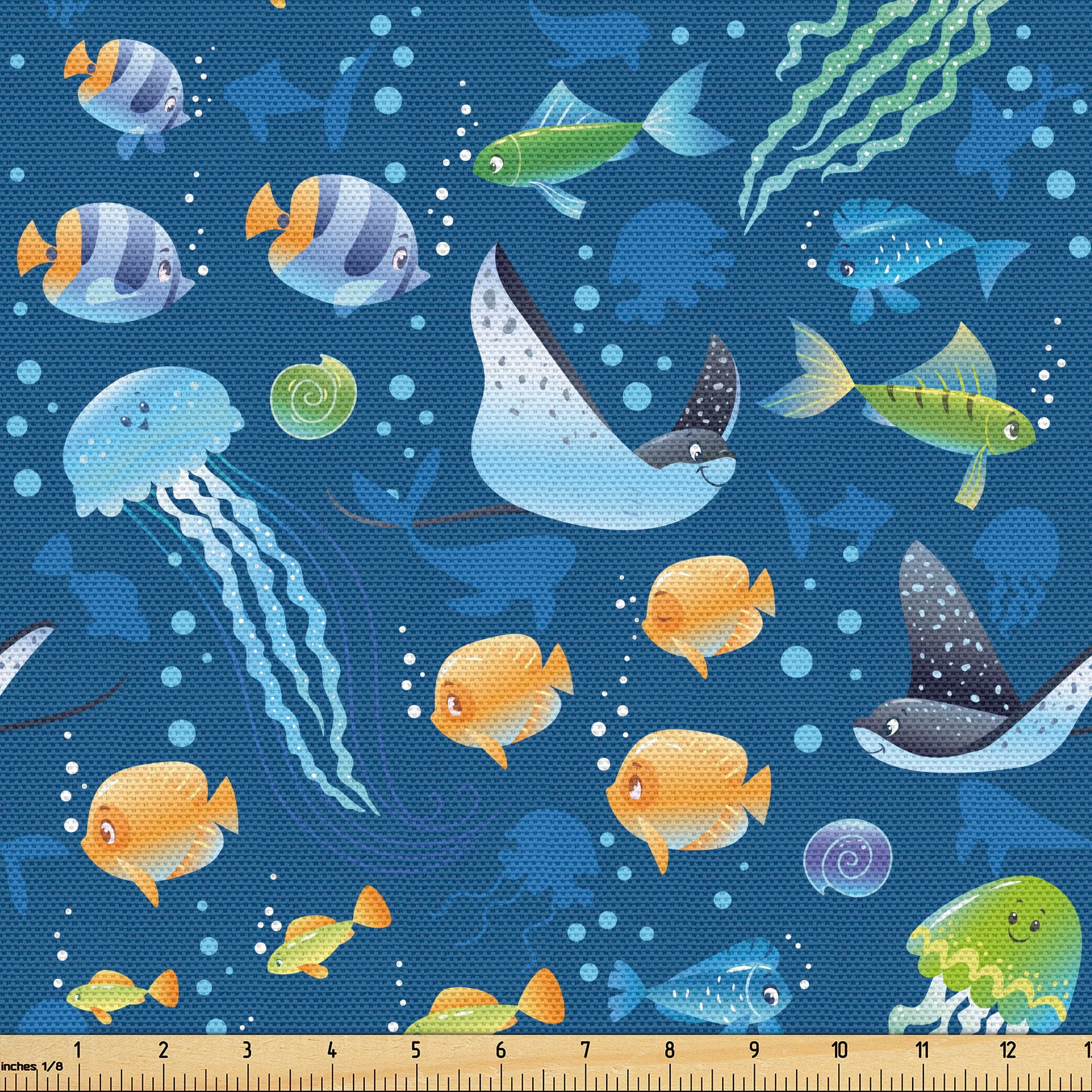 Ambesonne Under the Sea Fabric by the Yard Upholstery, Fish Turtle ...