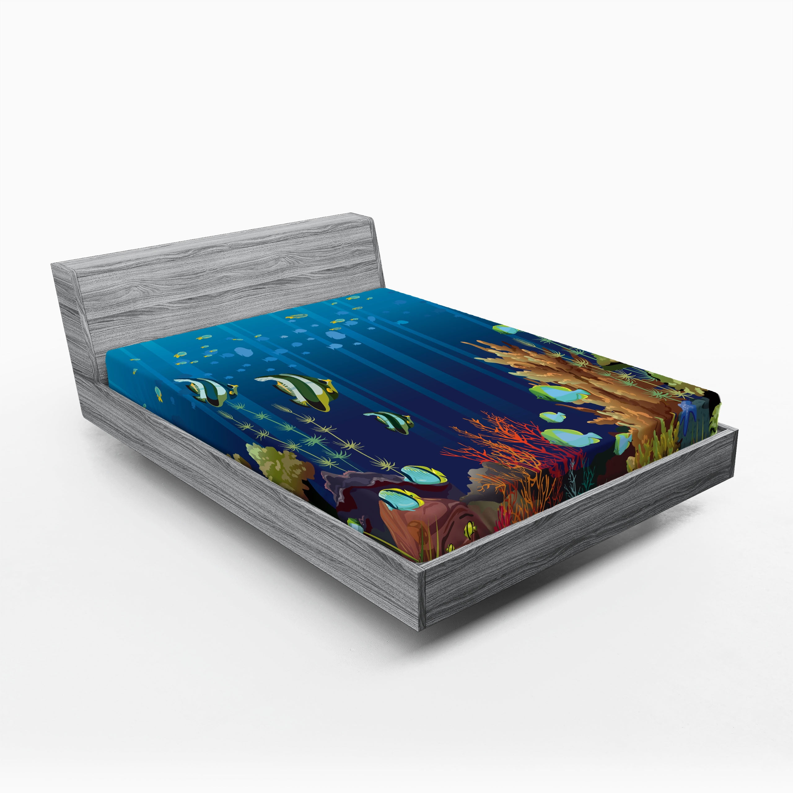Ambesonne Under the Sea Fitted Sheet, Coral Reef Fishes, Queen Size ...