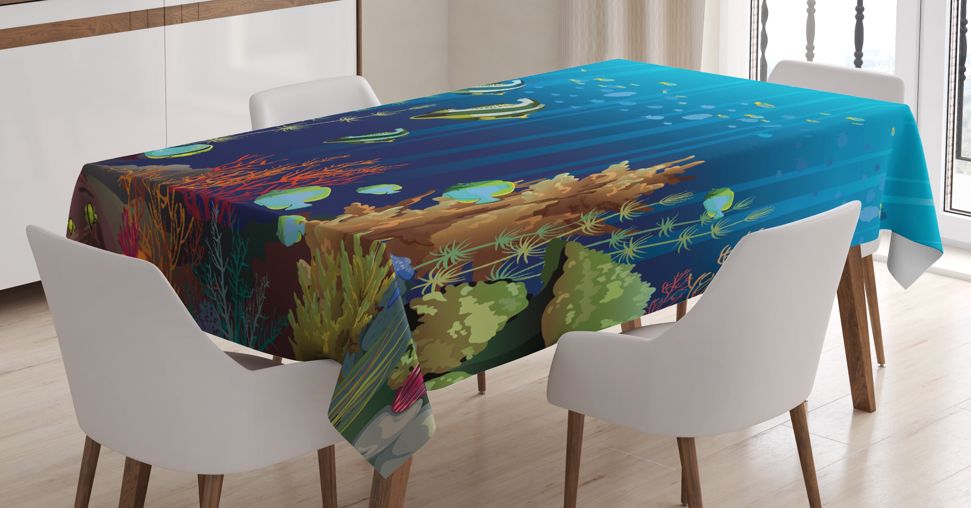 Ambesonne Under the Sea Tablecloth Rectangular Table Cover, Coral Reef ...