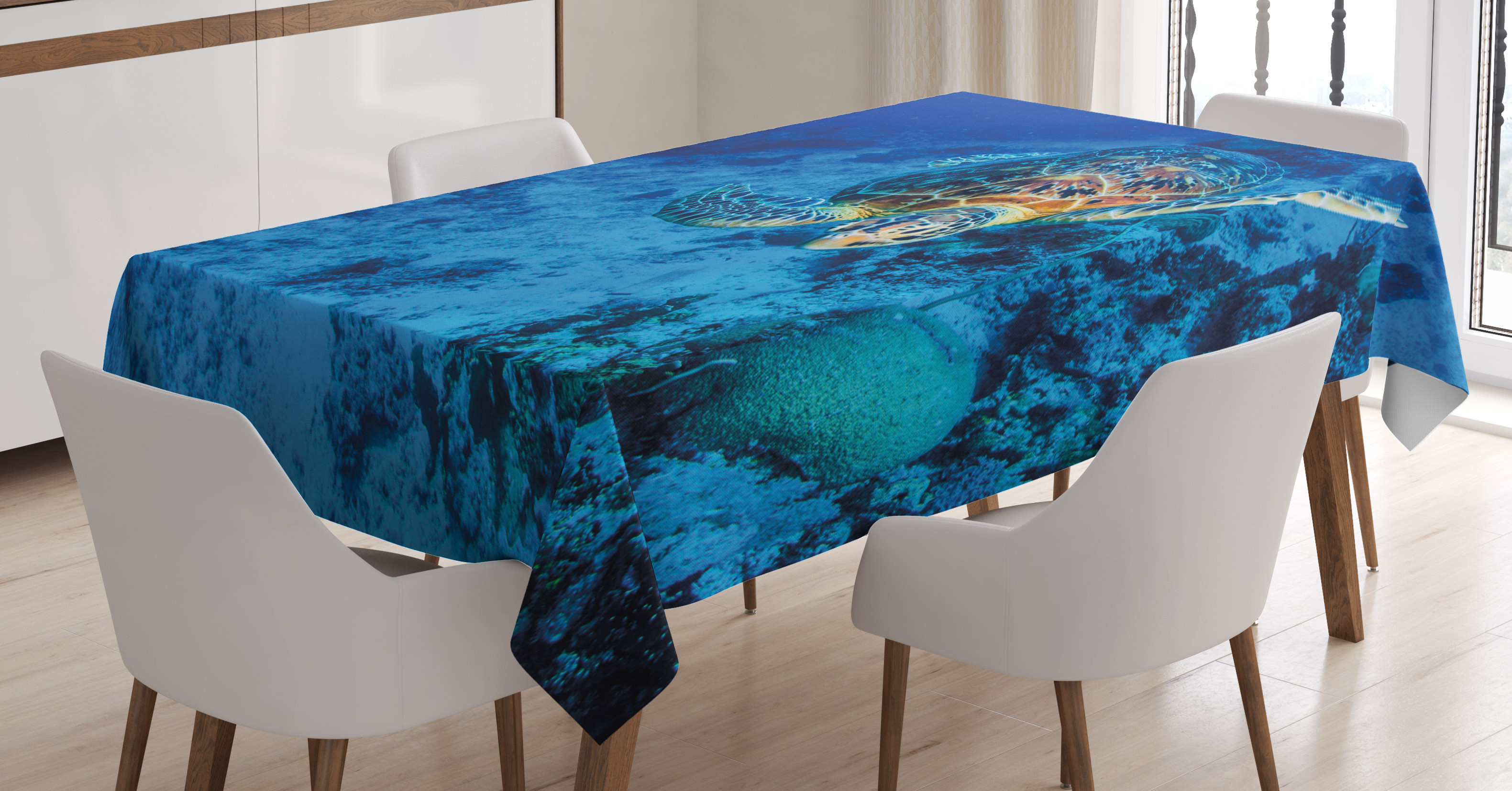 Ambesonne Under the Sea Tablecloth Rectangular Table Cover, Oceanic ...