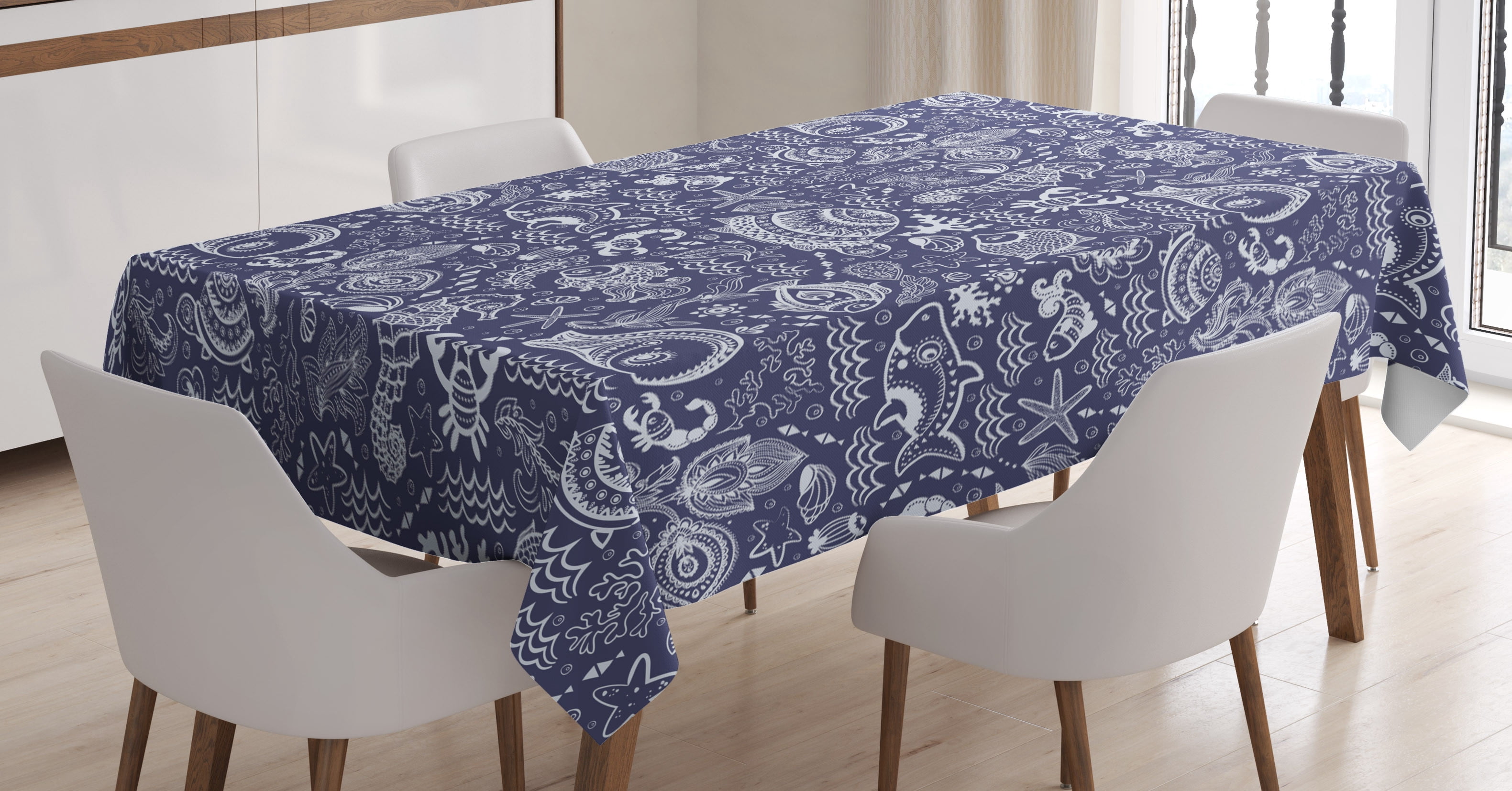 Ambesonne Under the Sea Tablecloth Rectangular Table Cover, Shells and ...