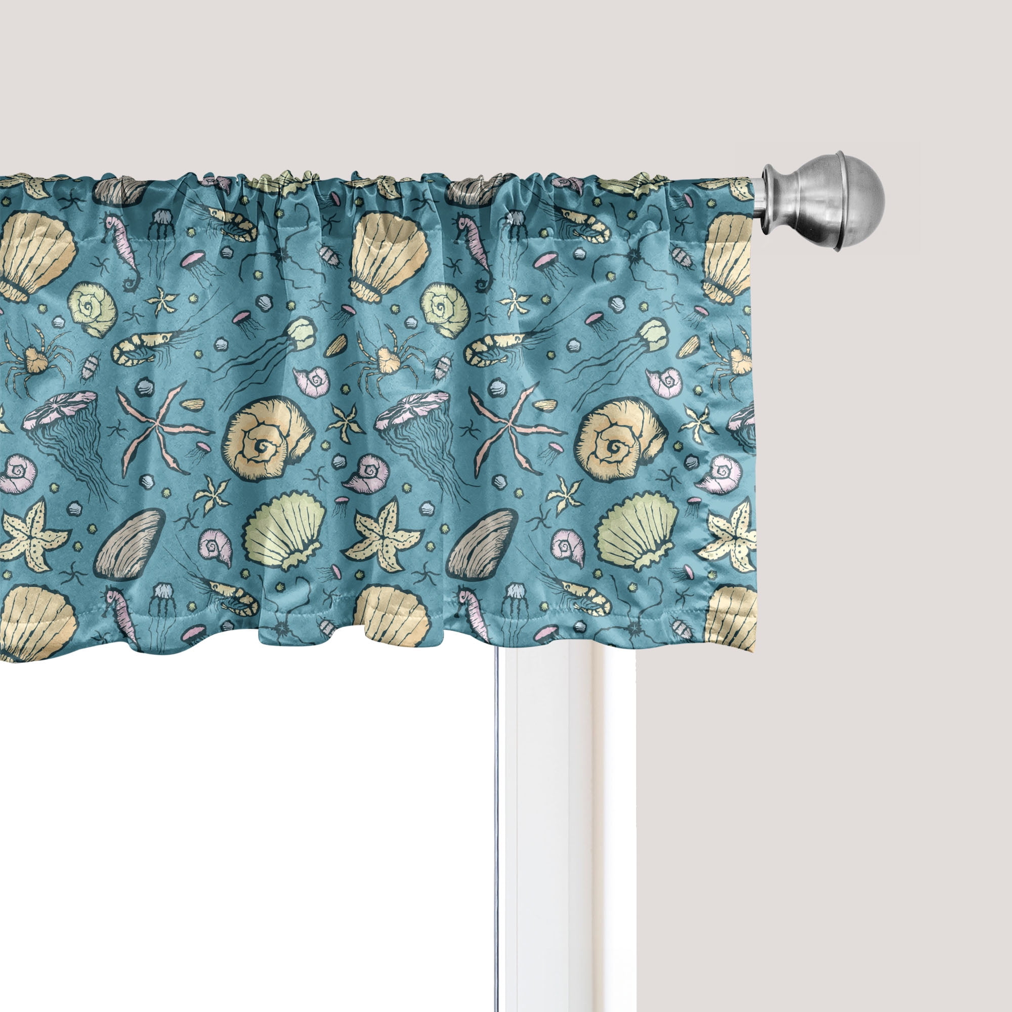 Ambesonne Under the Sea Window Valance, Summer Beach Clam, 54" X 18 ...
