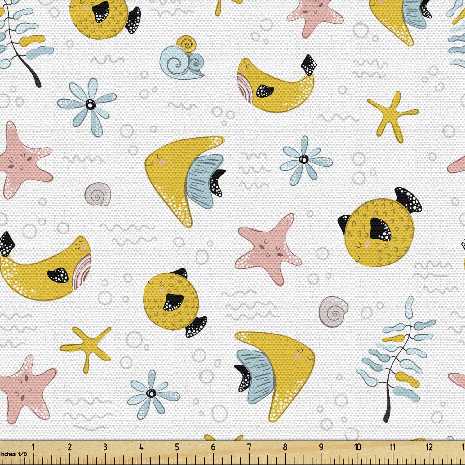 Ambesonne Underwater Fabric by the Yard Upholstery, Oceanic Animals ...