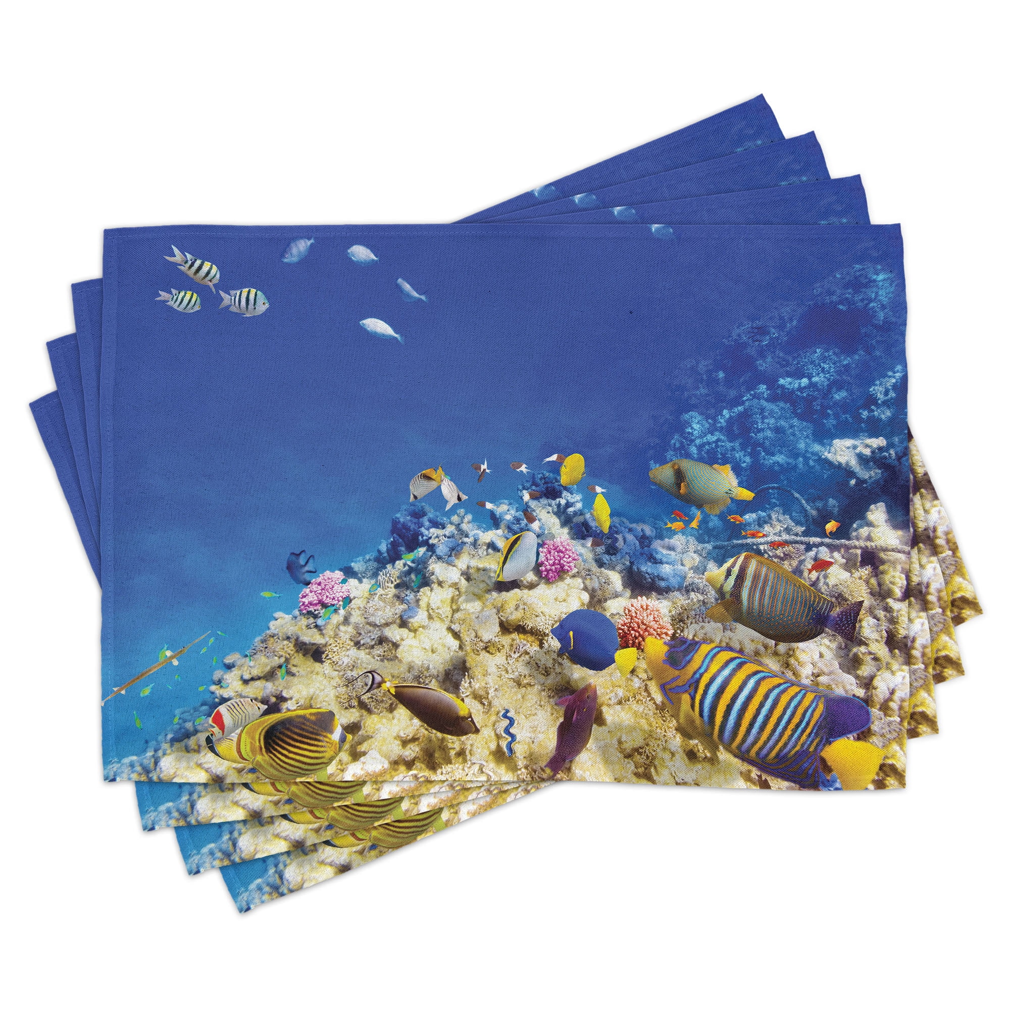 Ambesonne Underwater Place Mats Set of 4, Caribbean Seascape, Standard ...