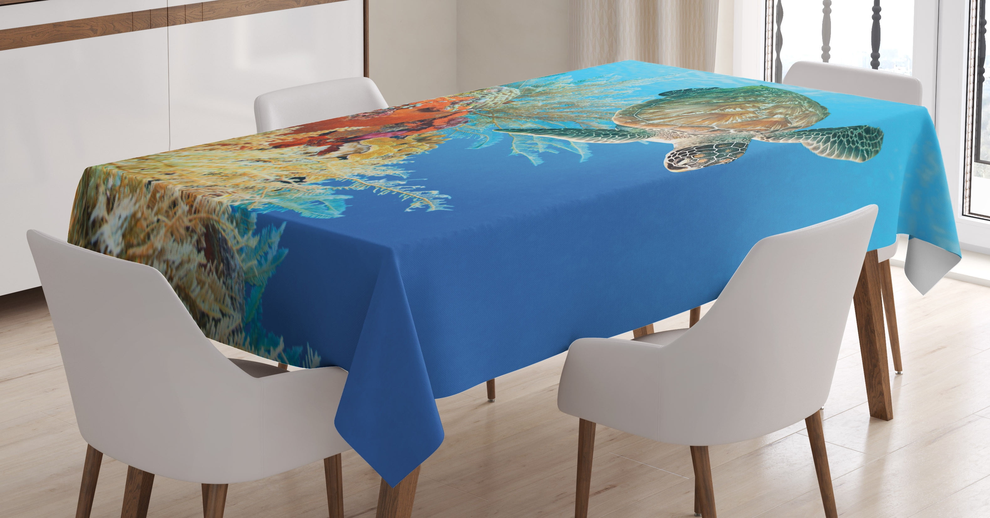 Ambesonne Underwater Tablecloth Rectangular Table Cover, Exotic Turtle ...