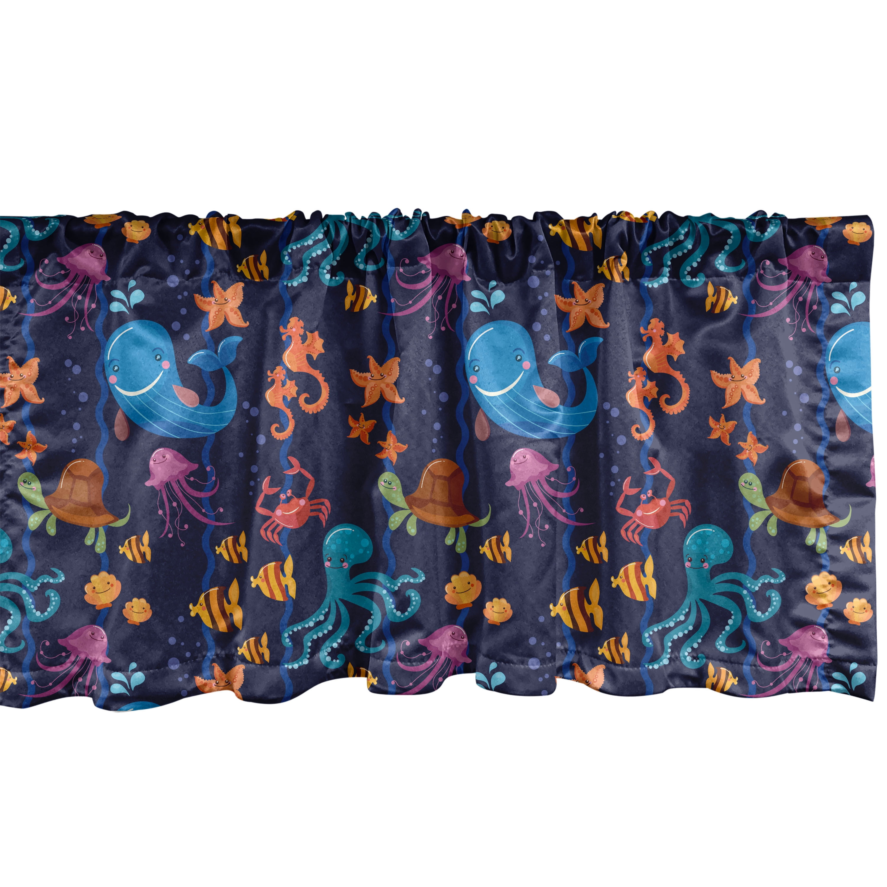 Ambesonne Underwater Window Valance, Cartoon Sea Ocean Animal, 42" x 12 ...