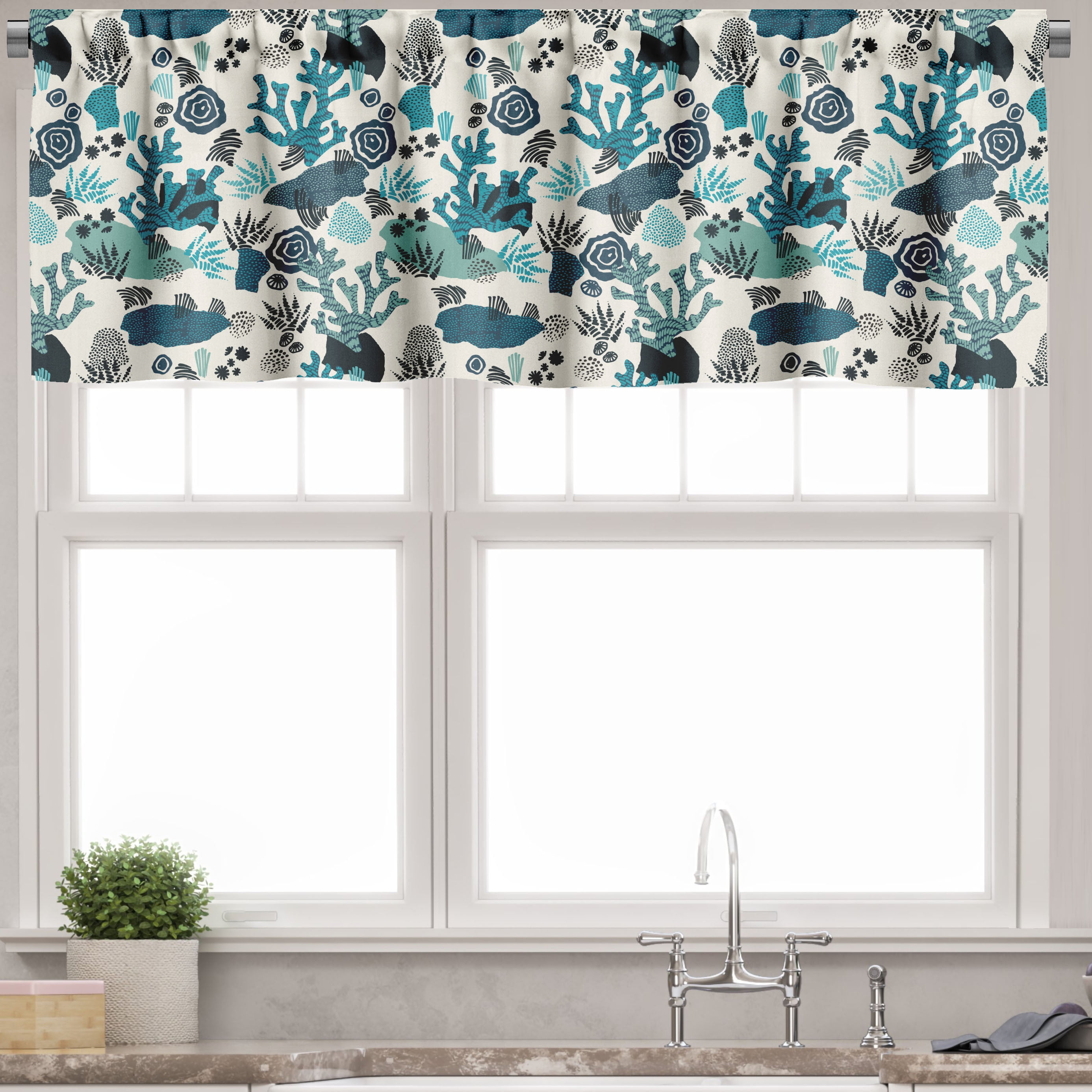 Ambesonne Underwater Window Valance, Marine Life Abstract Art, 54" X 18 ...