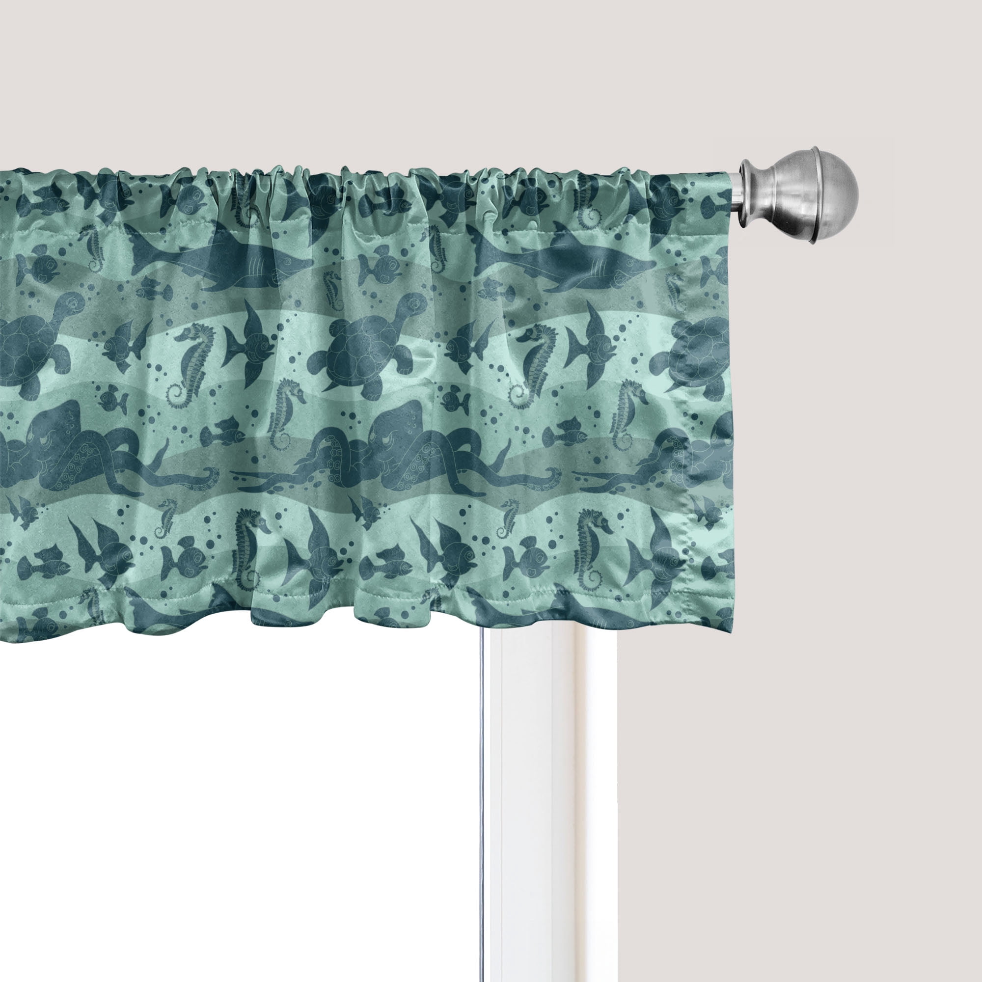 Ambesonne Underwater Window Valance, Sea Life Creatures, 54" X 18 ...