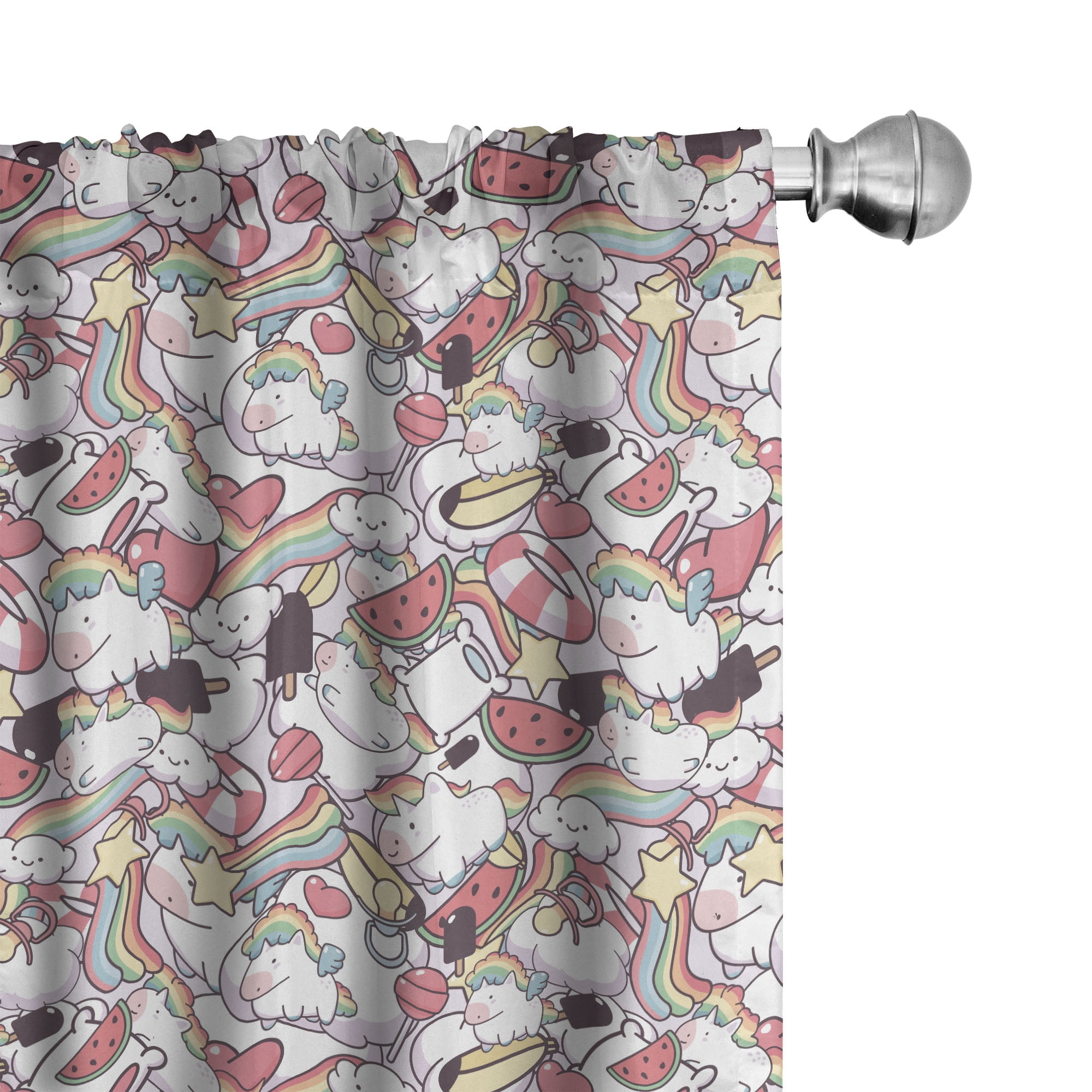 Ambesonne Unicorn Curtains, Watermelon Ice Cream Animal, Pair of 28"x95 ...