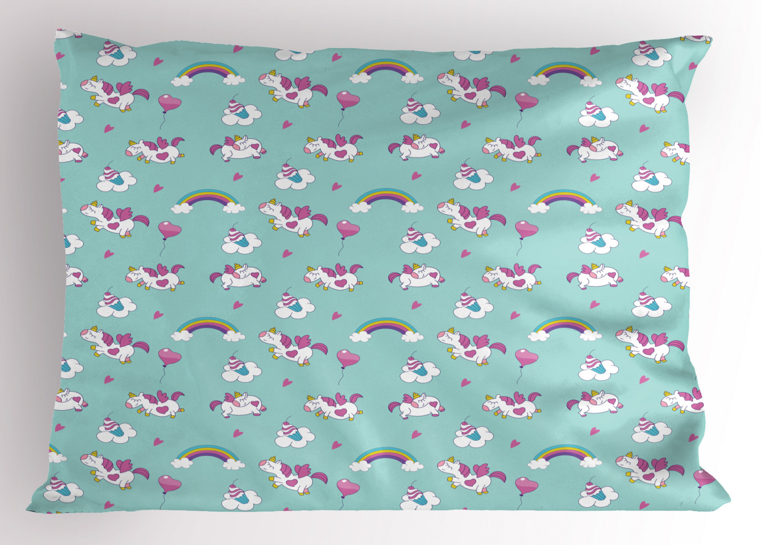 Ambesonne Unicorn Party Pillow Sham, Cartoon Horns Wings, 26" X 20 ...