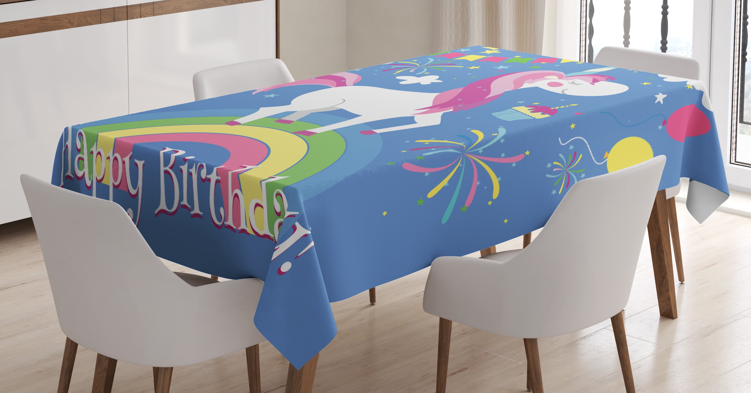 Ambesonne Unicorn Party Tablecloth Rectangular Table Cover, Birthday ...