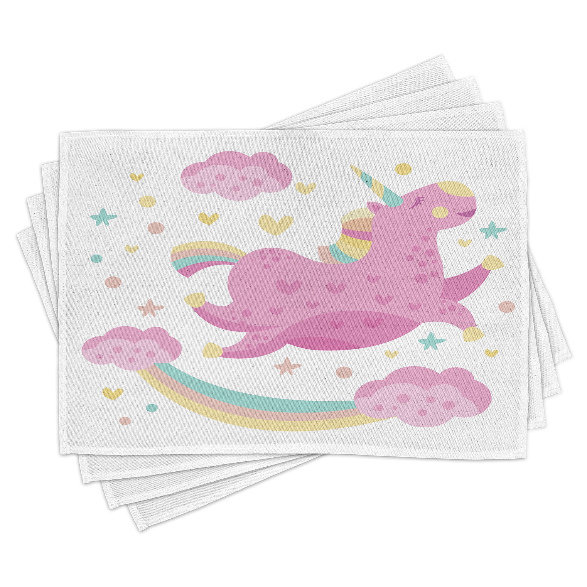 Ambesonne Unicorn Place Mats Set of 4, Unicorn with Star Rainbow ...