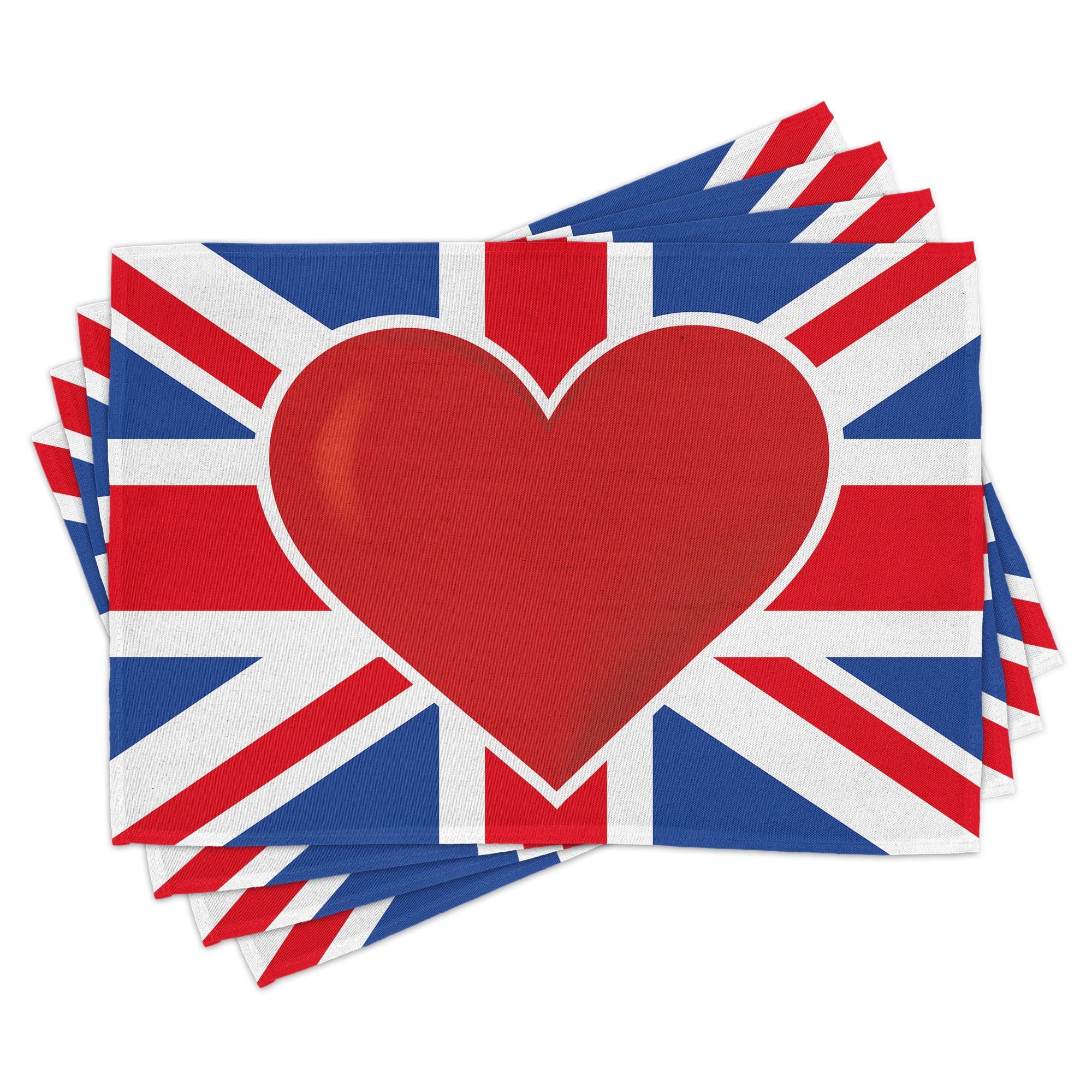 Ambesonne Union Jack Place Mats Set of 4, Flag Big Red Heart, Standard ...