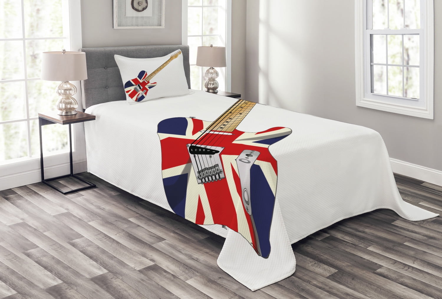 Ambesonne Union Jack Quilted Bedspread Set 2 Pcs, Electric Guitar Flag ...
