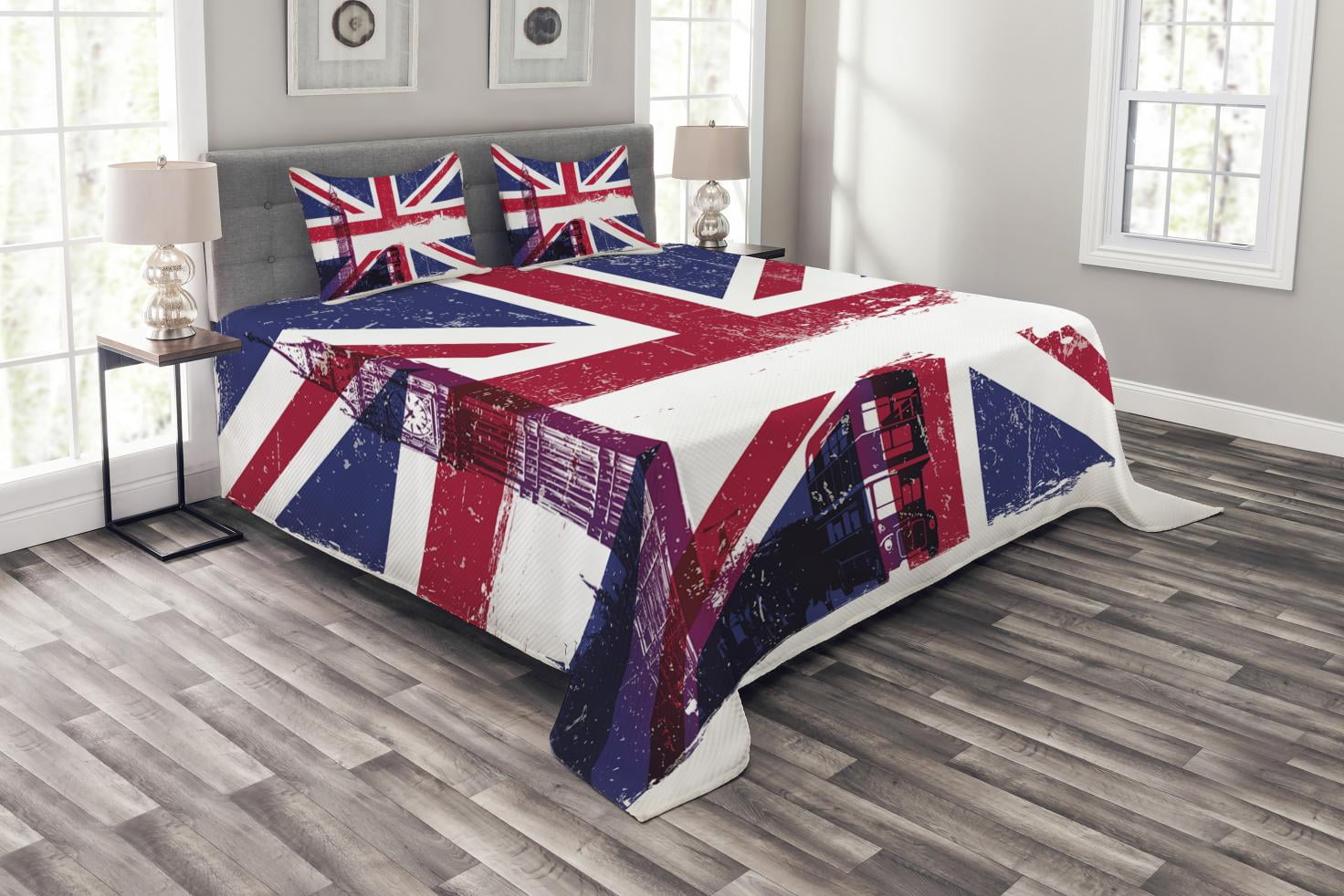 Ambesonne Union Jack Quilted Bedspread Set 3 Pcs, Country Culture Old ...
