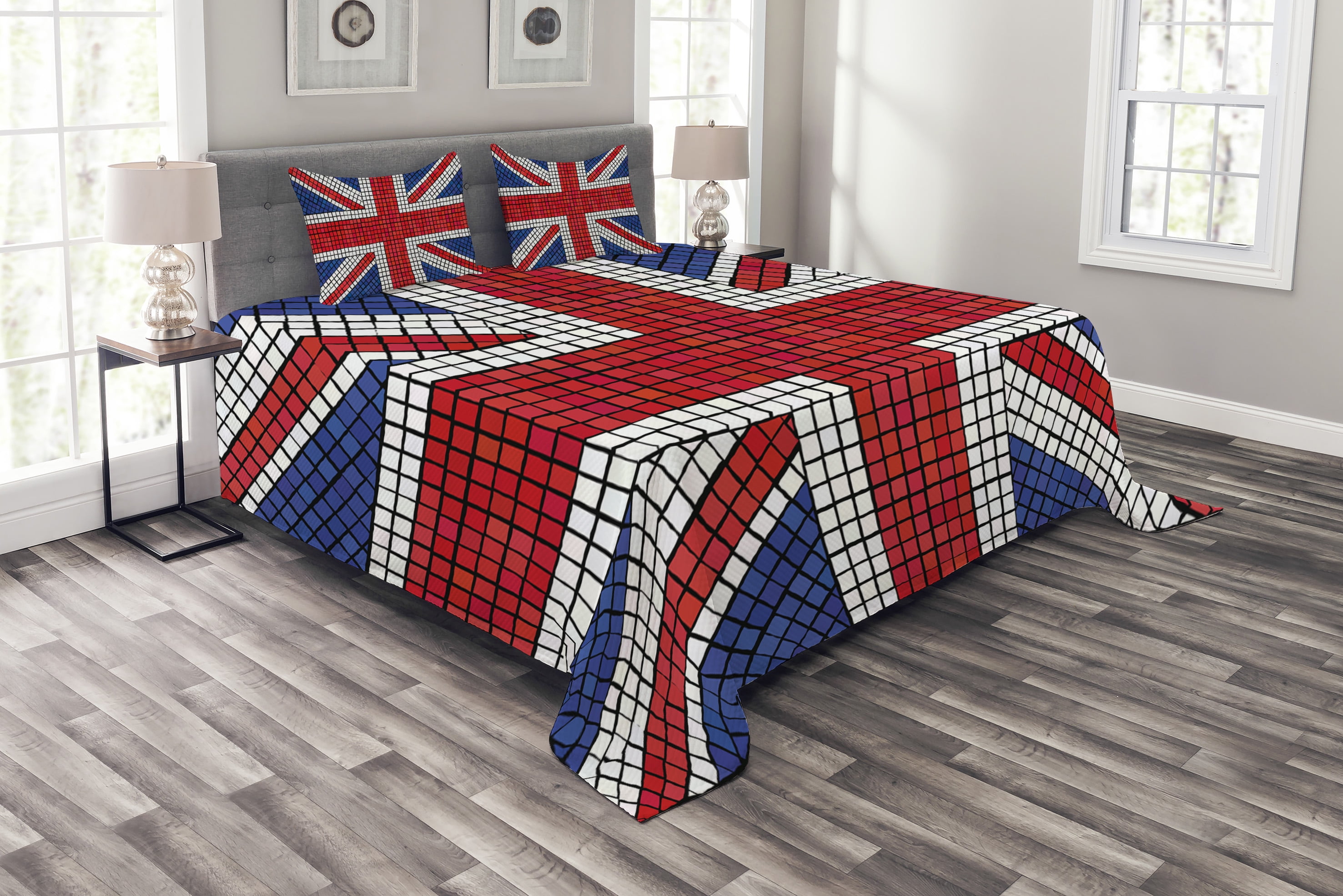Ambesonne Union Jack Quilted Bedspread Set 3 Pcs, Mosaic British Flag ...