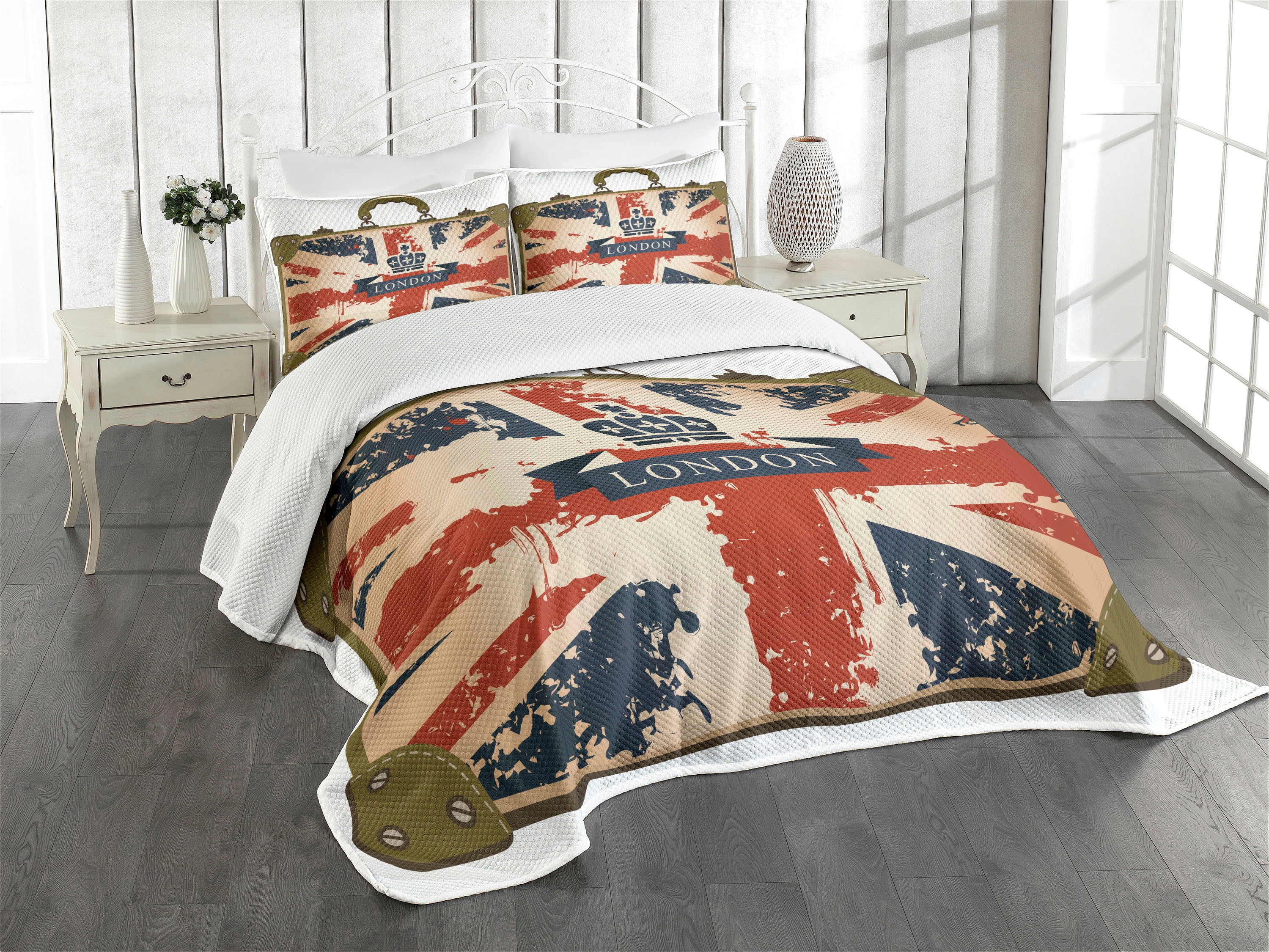 Ambesonne Union Jack Quilted Bedspread Set 3 Pcs, Vintage London Flag ...