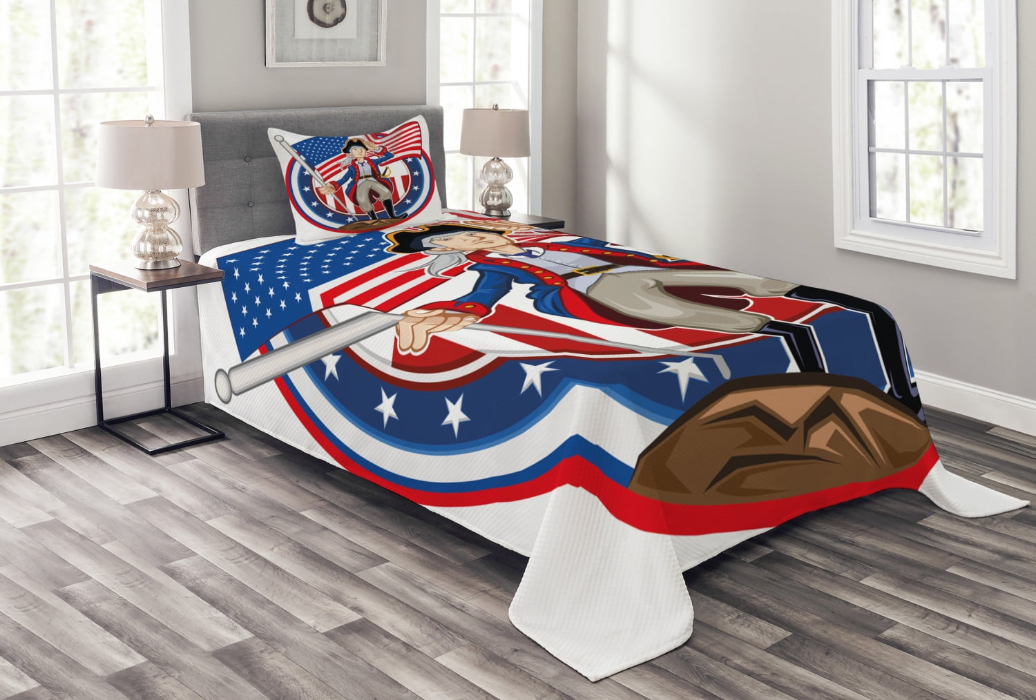 Ambesonne United States Quilted Bedspread Set 2 Pcs, Patriot Emblem ...