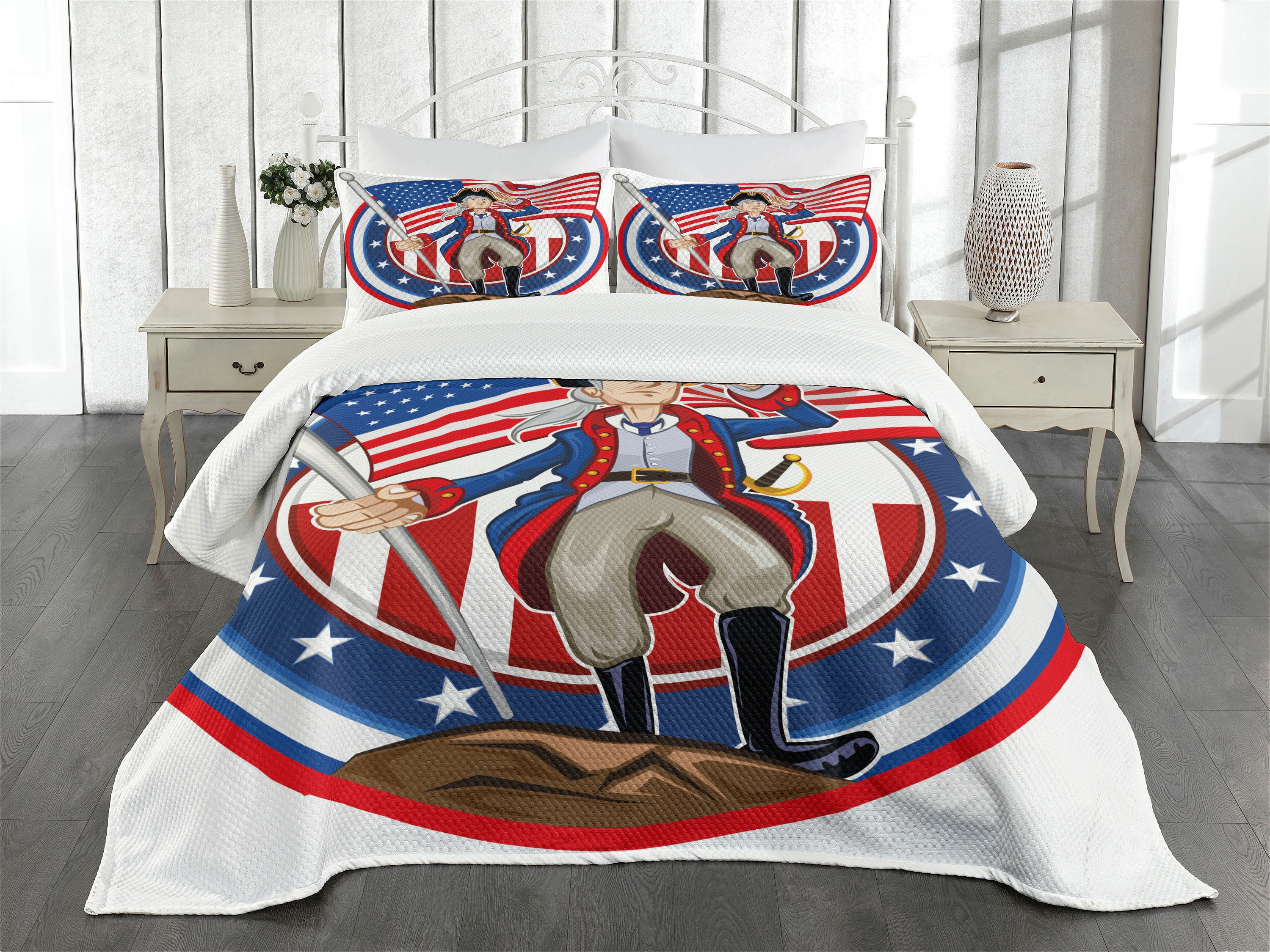 Ambesonne United States Quilted Bedspread Set 3 Pcs, Patriot Emblem ...