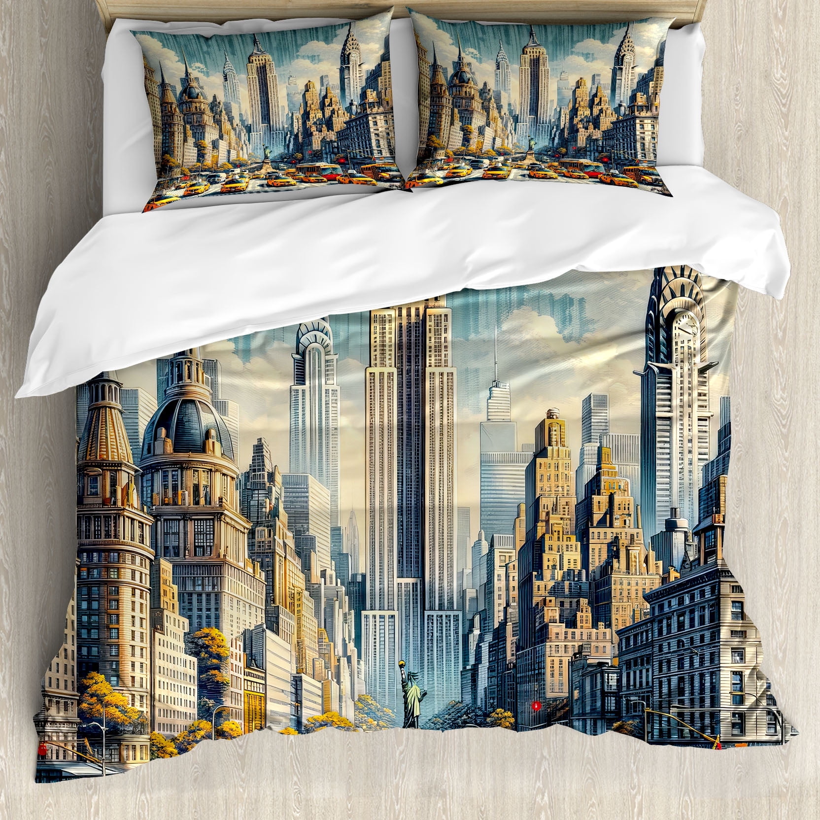 Ambesonne Urban Art Duvet Cover Set, Big City Rush Hour Taxi, Queen ...