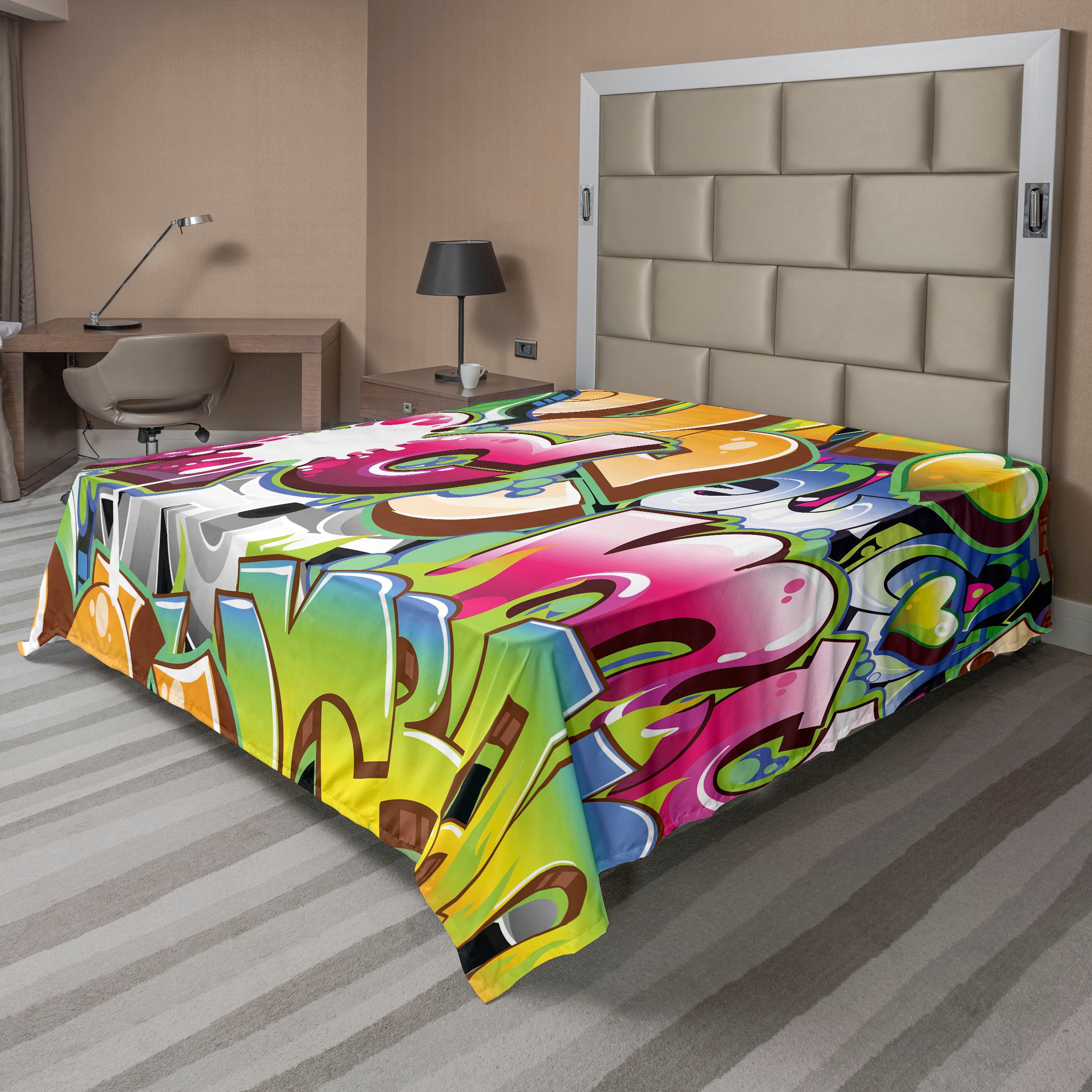 Ambesonne Urban Graffiti Flat Sheet, Throwie Style, California King ...