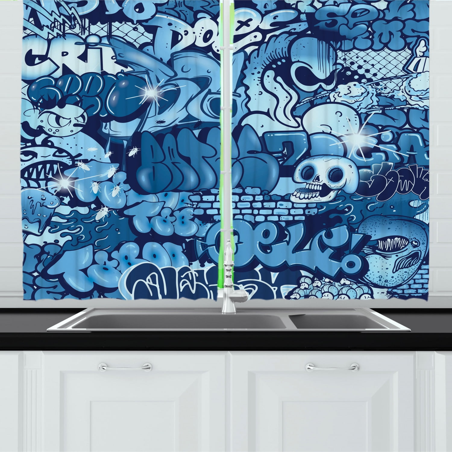Ambesonne Urban Graffiti Kitchen Curtains, Xenomorph Alien, 55"x39 ...