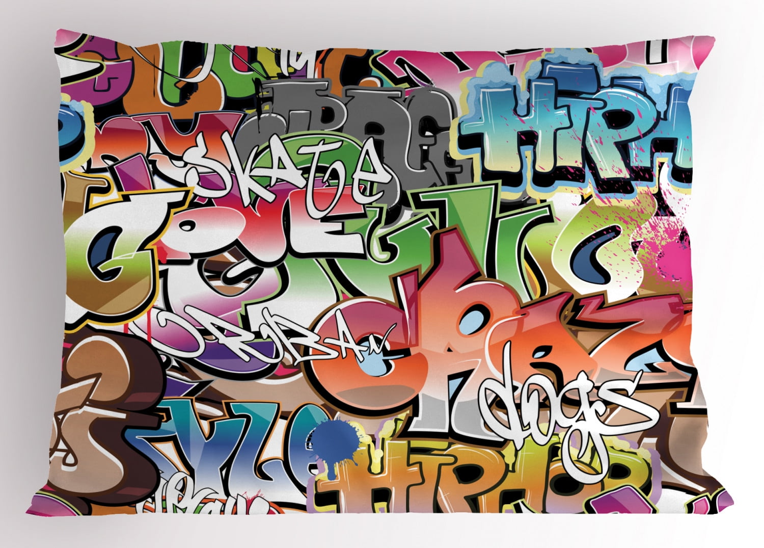 Ambesonne Urban Graffiti Pillow Sham, Blockbuster Tags, 26" X 20 ...