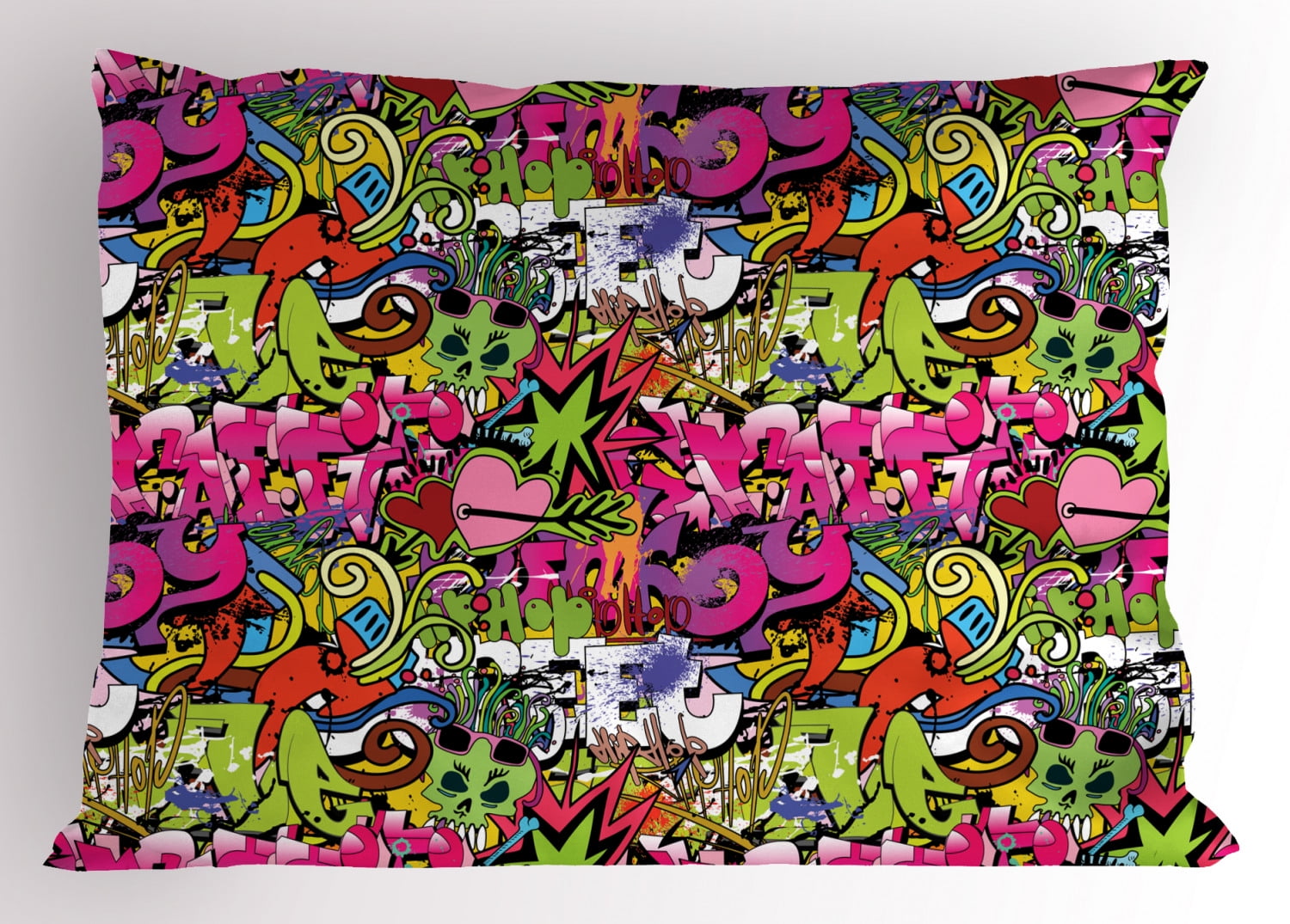 Ambesonne Urban Graffiti Pillow Sham, Pierced Hearts, 36" X 20 ...