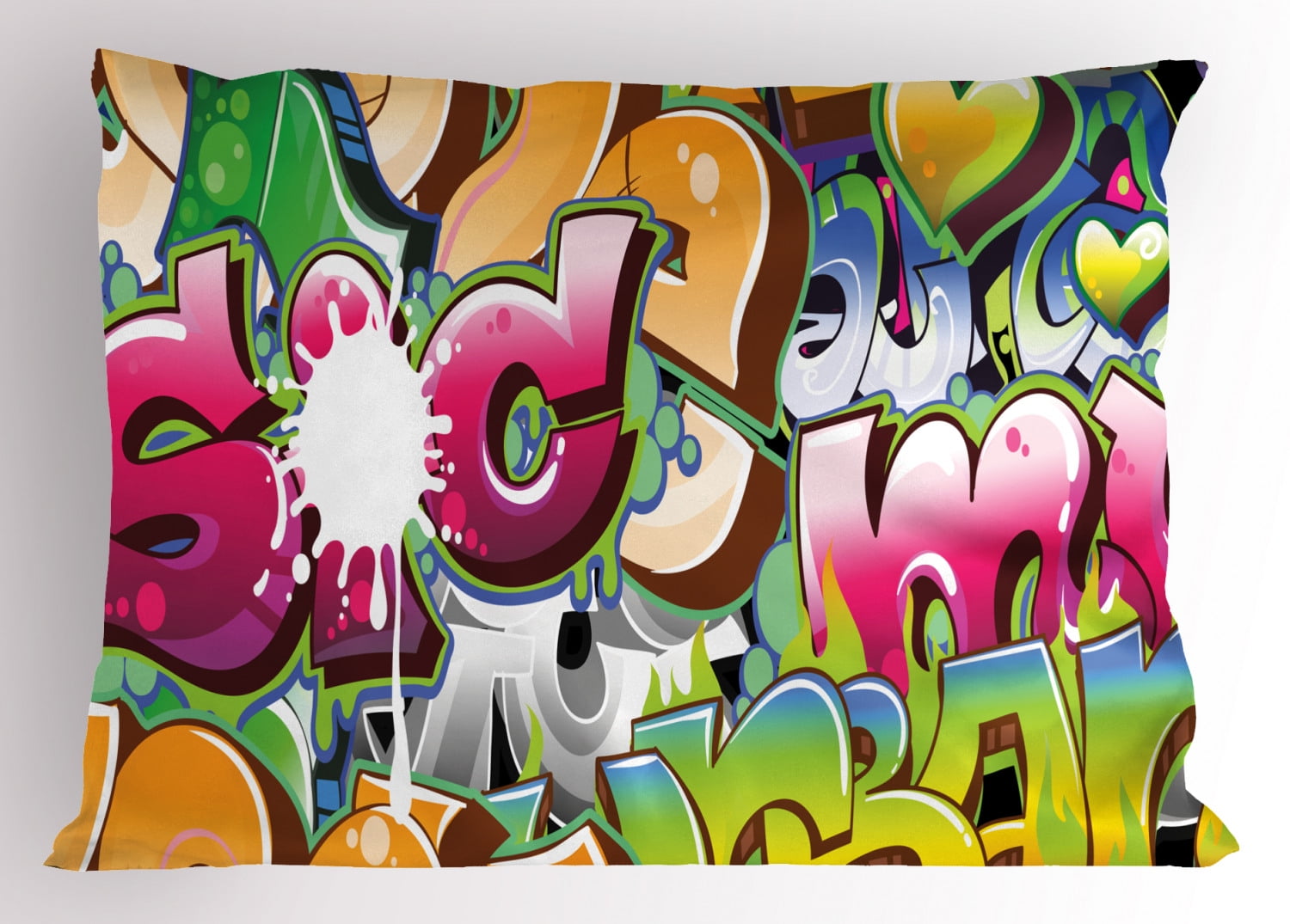 Ambesonne Urban Graffiti Pillow Sham, Throwie Style, 36" X 20 ...